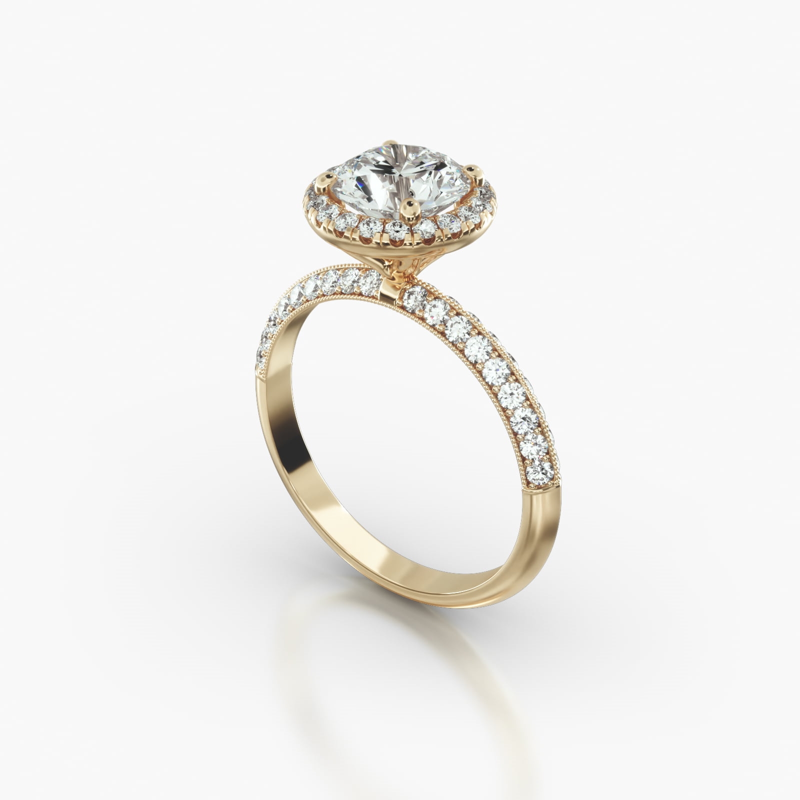 Knife Edge Pavé Engagement Ring Embellished With a Single Row Pavé Halo ...
