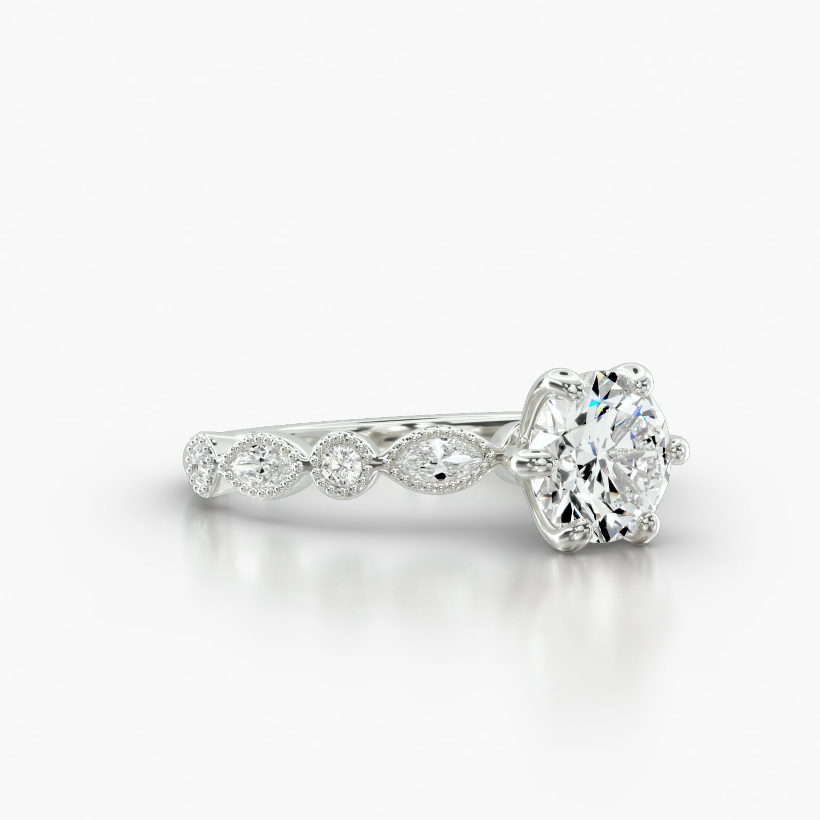 Round & Marquise Shape Diamond Engagement Ring Embellished With a Six ...