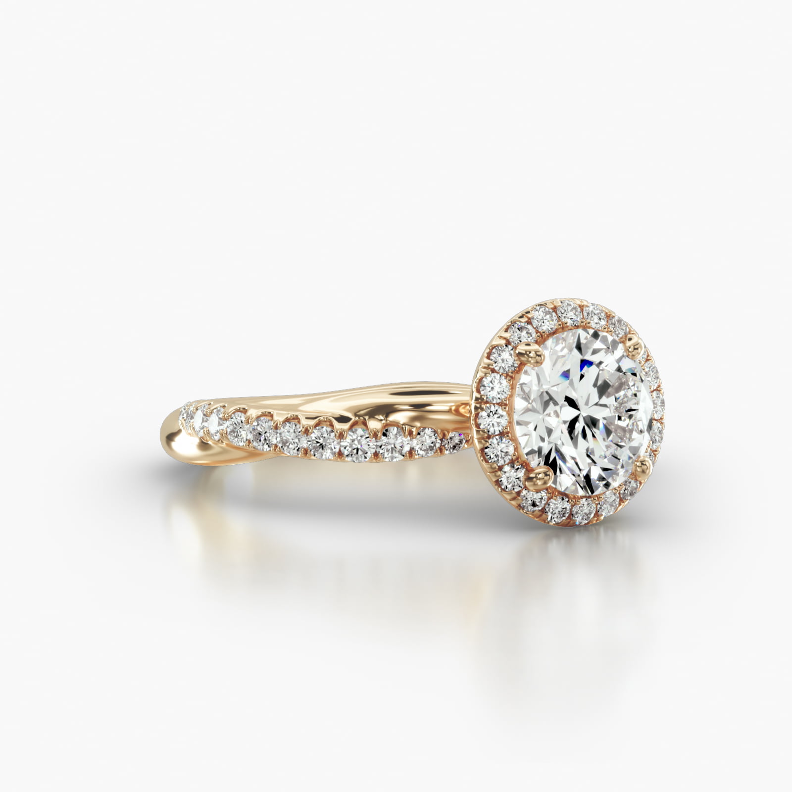 Rope Pavé Engagement Ring Embellished With a Single Row Pavé Halo Head ...