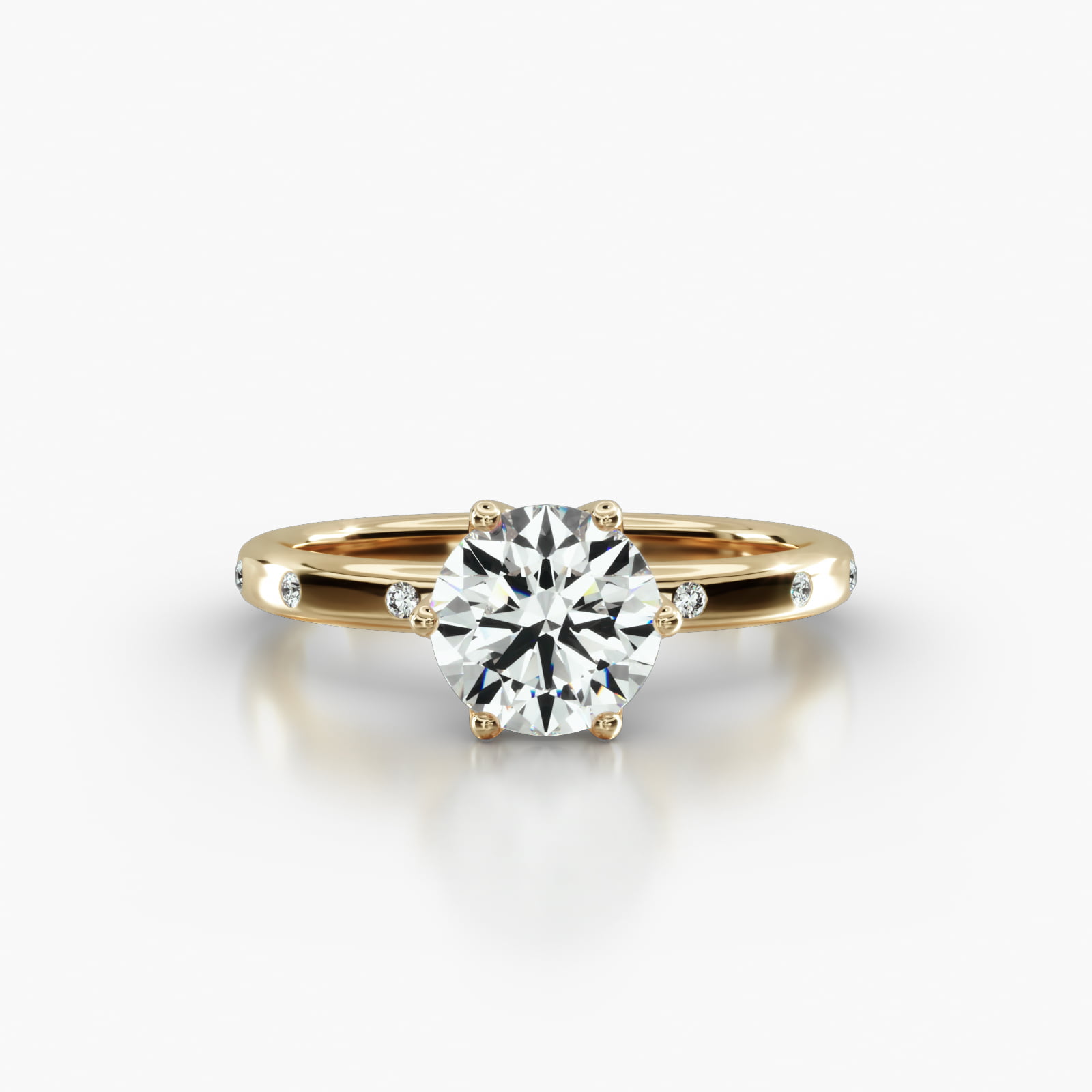 Sleek Accent Diamond Engagement Ring Embellished With a Scalloped Six ...