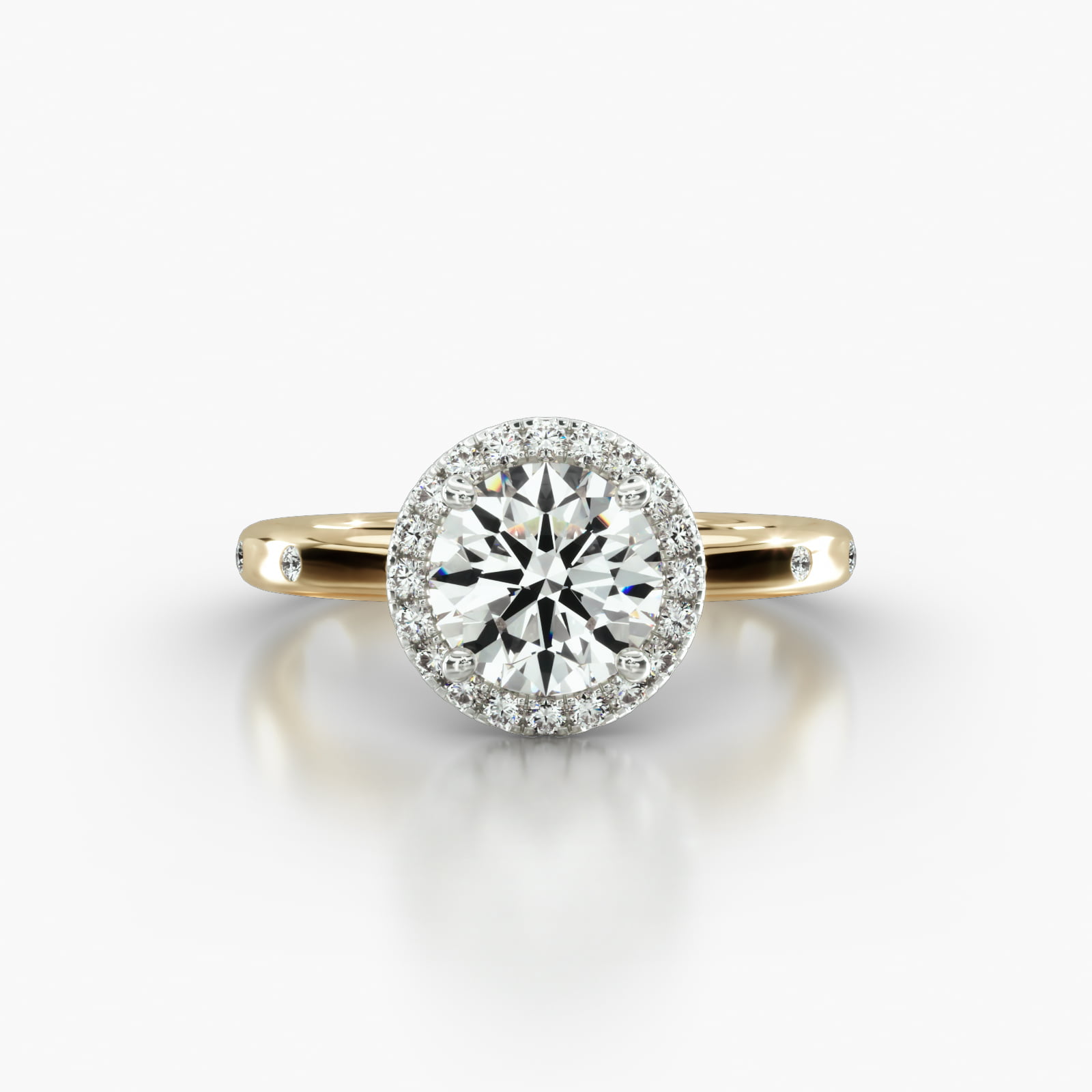 Sleek Accent Diamond Engagement Ring Embellished With a Single Row Pavé Halo Head-s11yh11wb