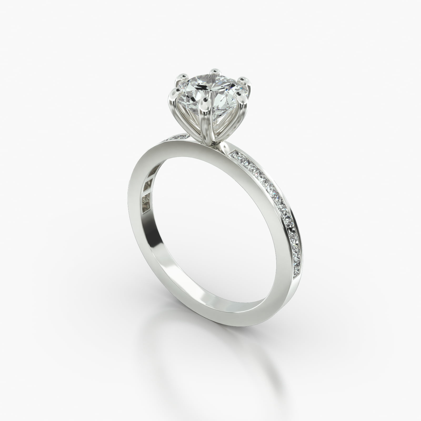 Channel Set Princess Cut Diamond Engagement Ring Embellished With a Six ...