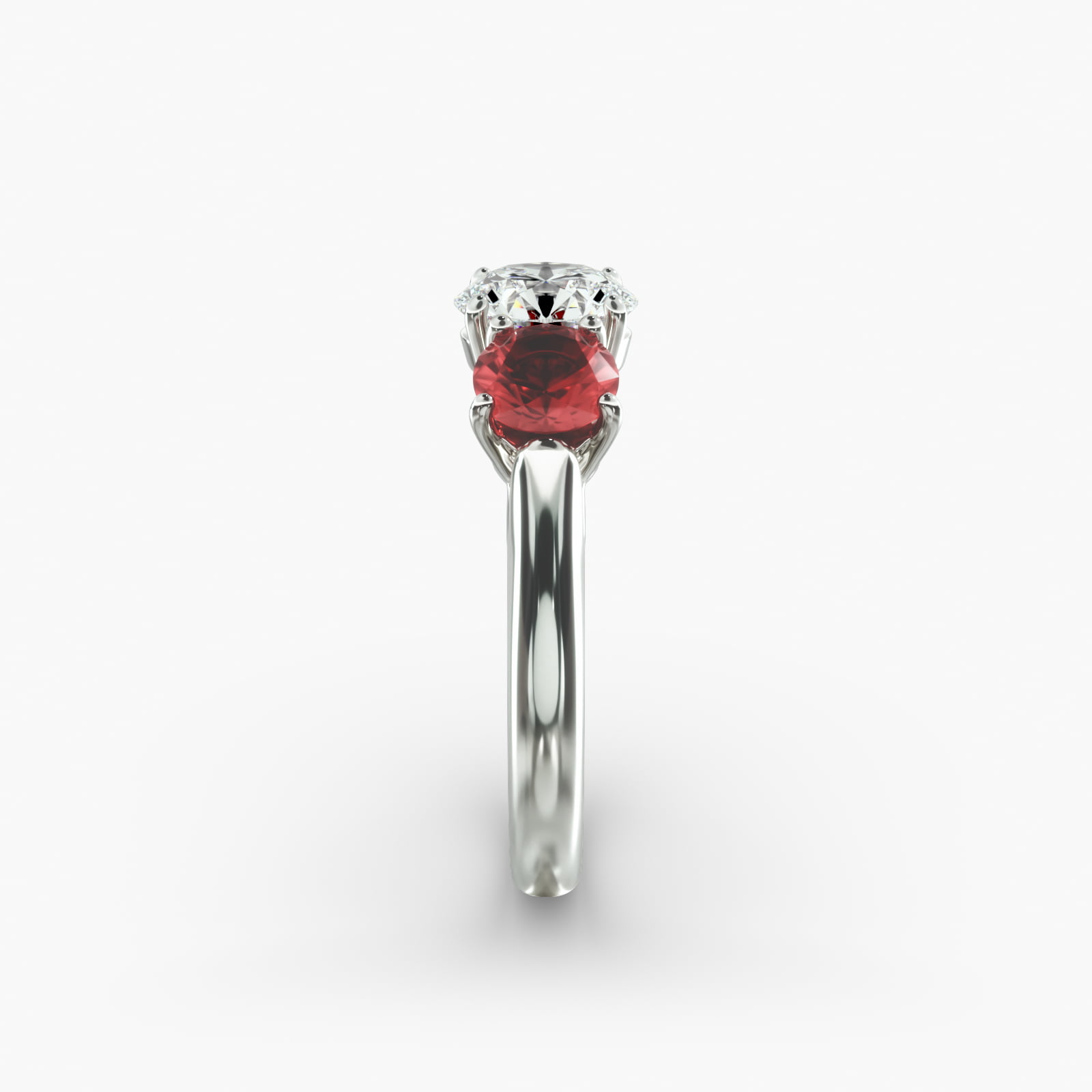 14K White Gold Three Stone Round Ruby Engagement Ring-11154w14