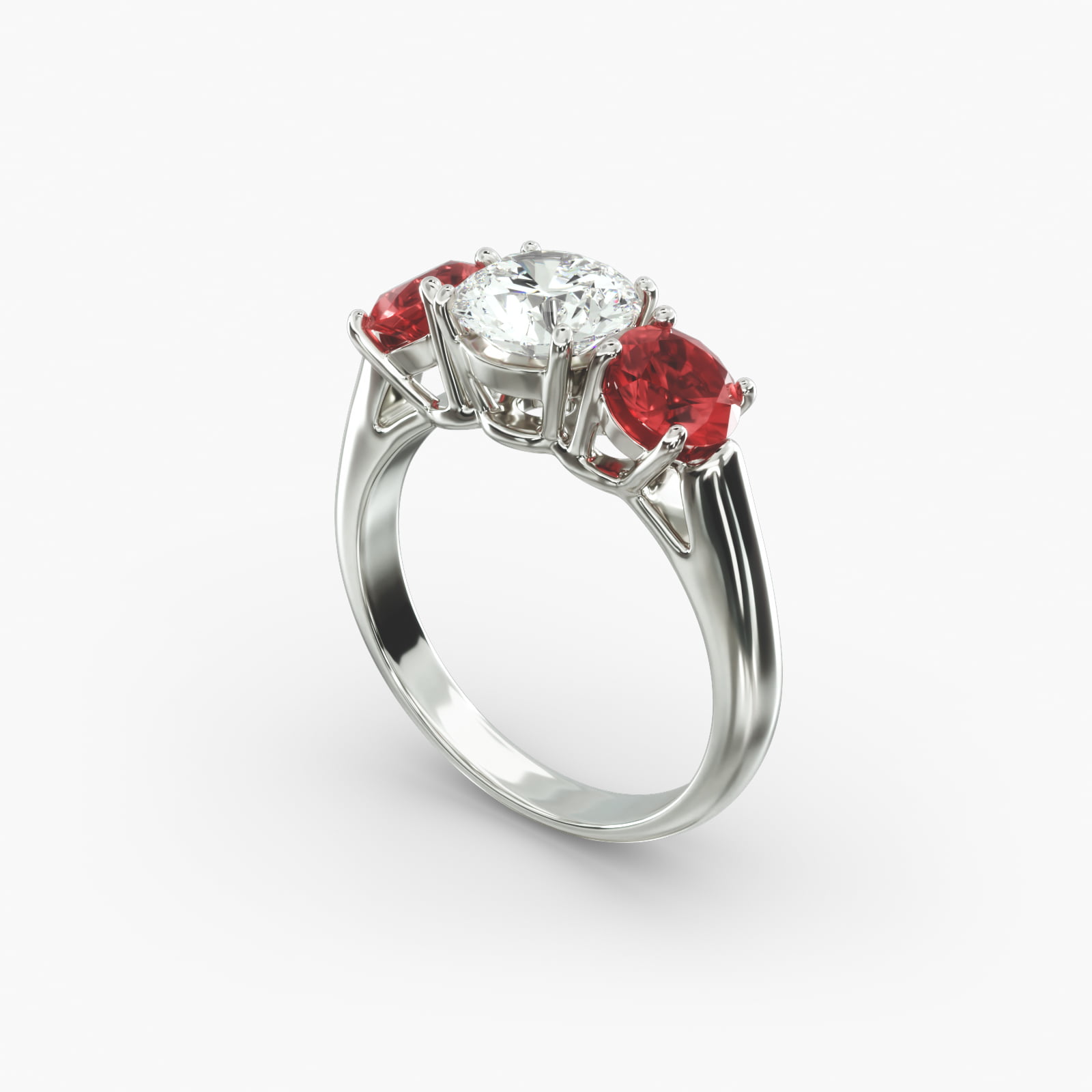 14K White Gold Three Stone Round Ruby Engagement Ring-11154w14