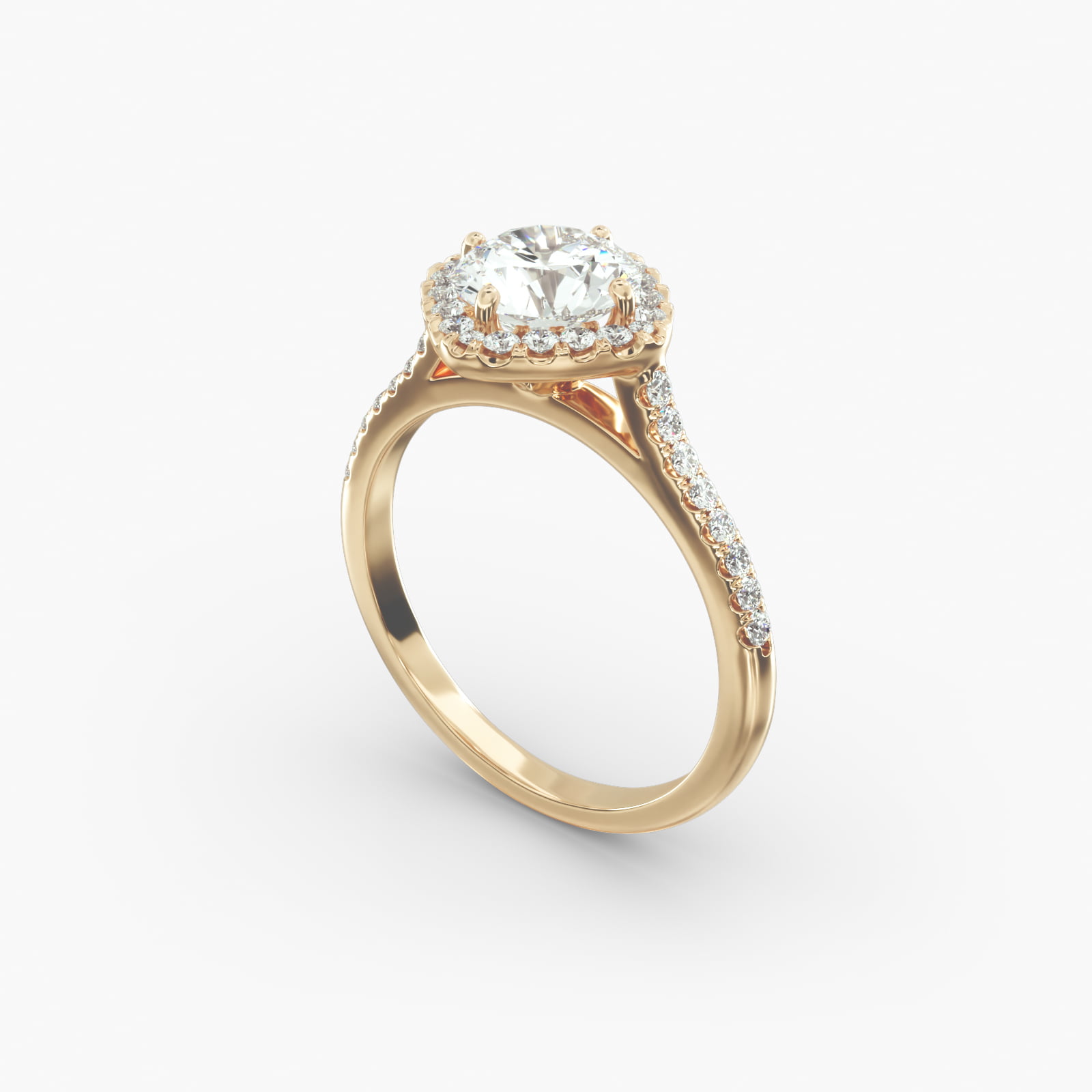 14K Yellow Gold Kite Set Halo Engagement Ring-11308y14