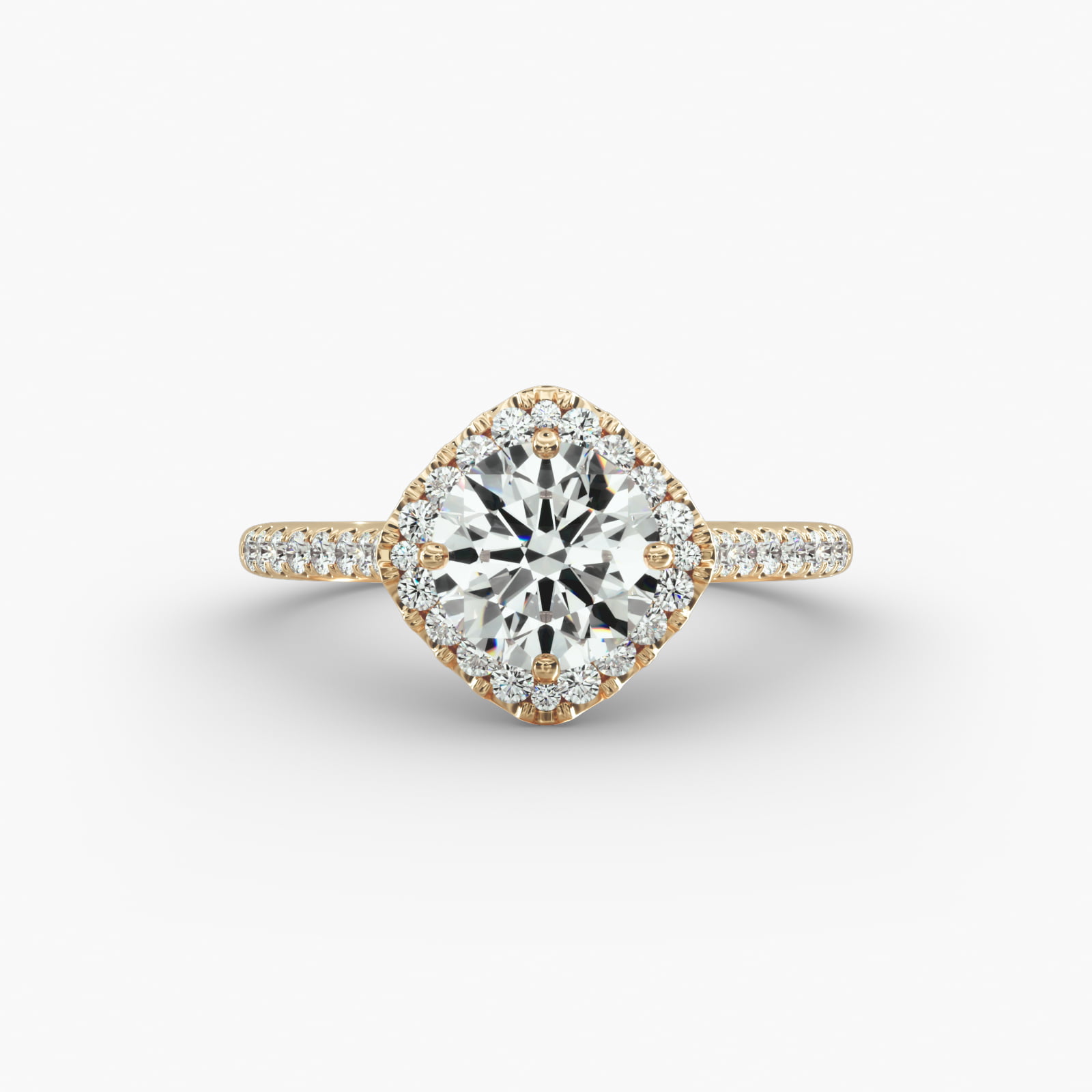 18K Yellow Gold Kite Set Halo Engagement Ring-11308y