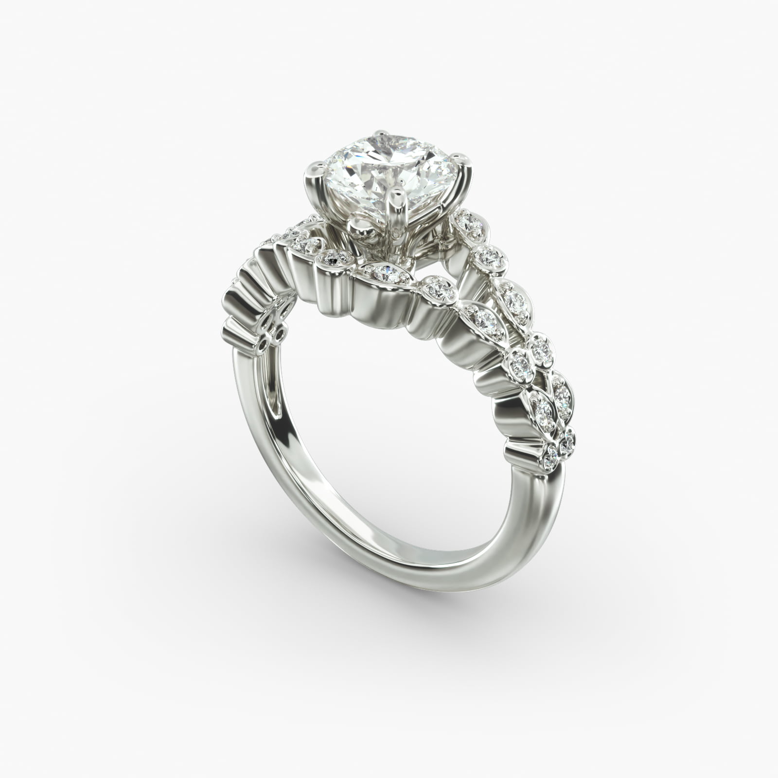 14K White Gold Alternating Shapes Open Split Shank-17032w14