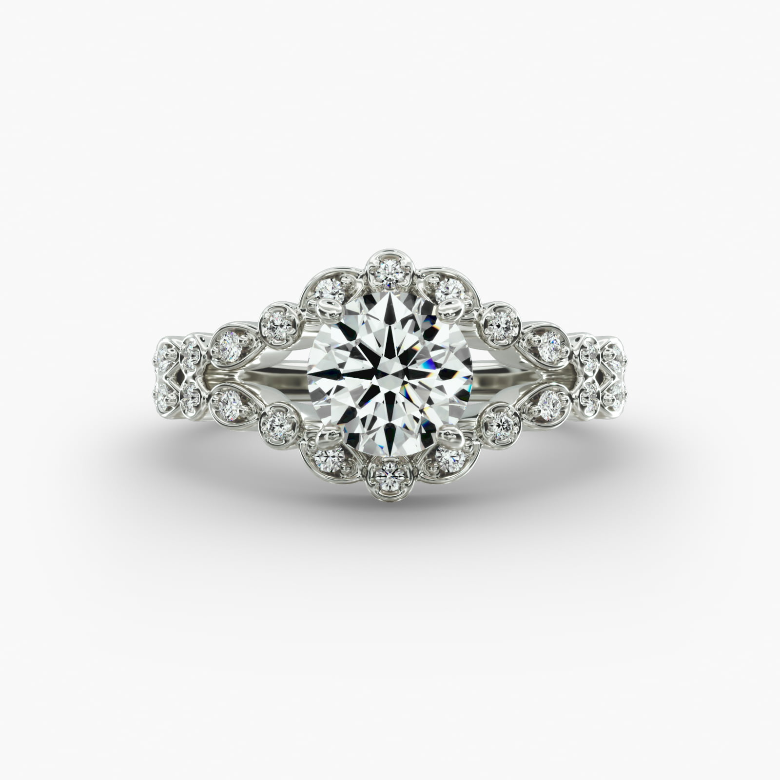 14K White Gold Alternating Shapes Open Split Shank-17032w14