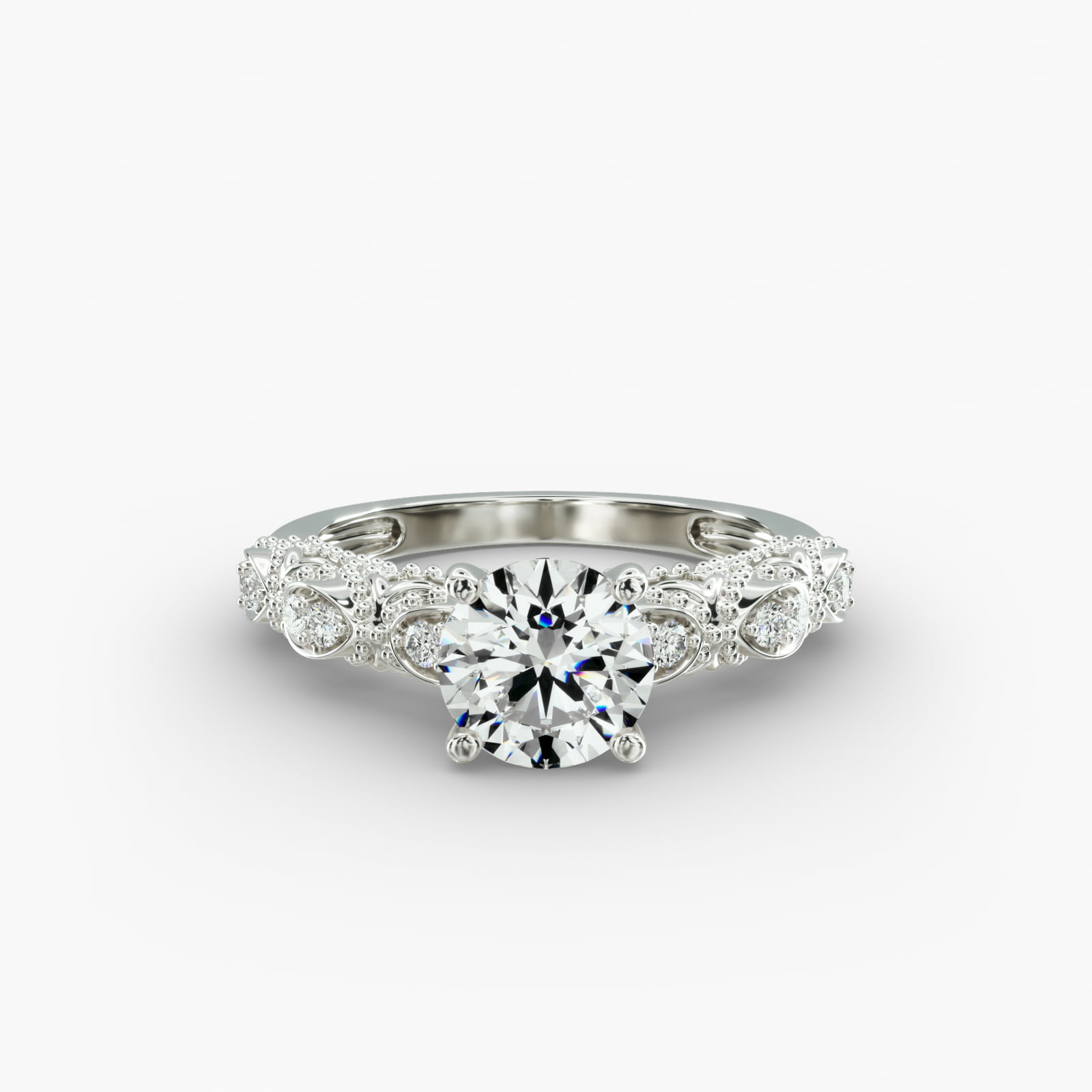 Platinum Beaded Open Span Diamond Engagement Ring-17033p