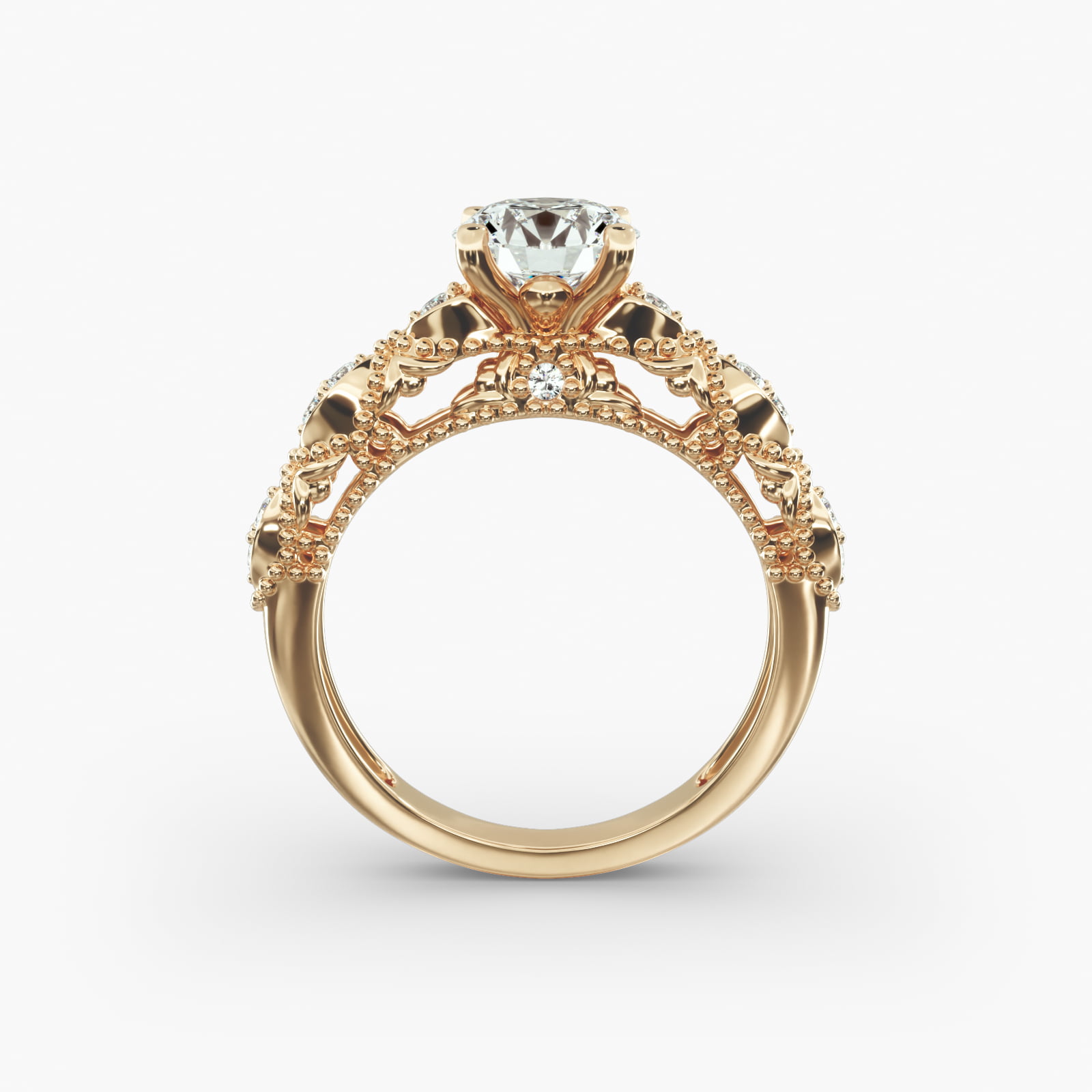 14K Yellow Gold Beaded Open Span Diamond Engagement Ring-17033y14