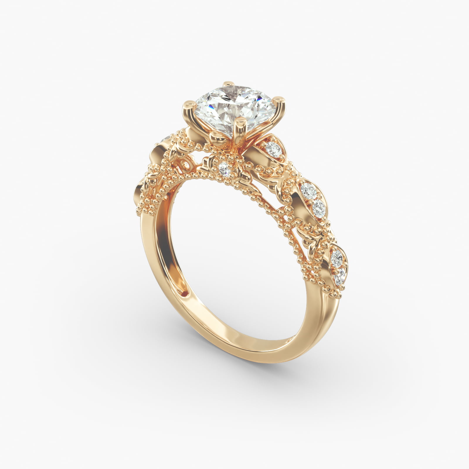14K Yellow Gold Beaded Open Span Diamond Engagement Ring-17033y14
