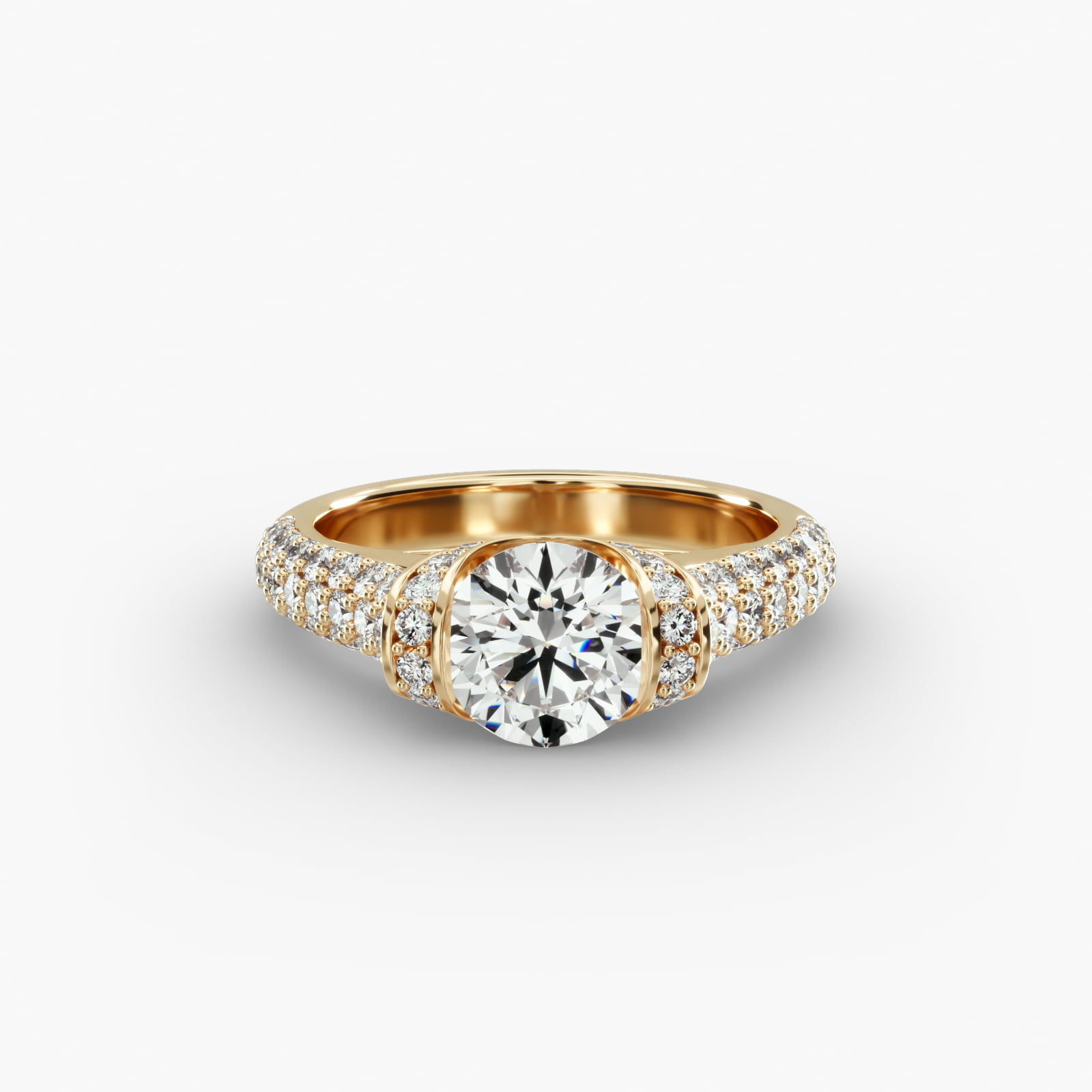 14K Yellow Gold Half Bezel Diamond Engagement Ring-17423y14