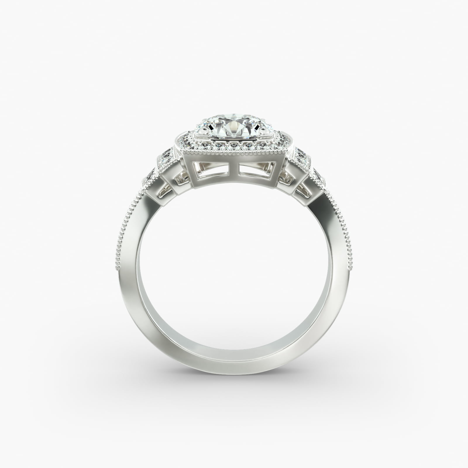 14K White Gold Pavé Step Diamond Engagement Ring-17463w14