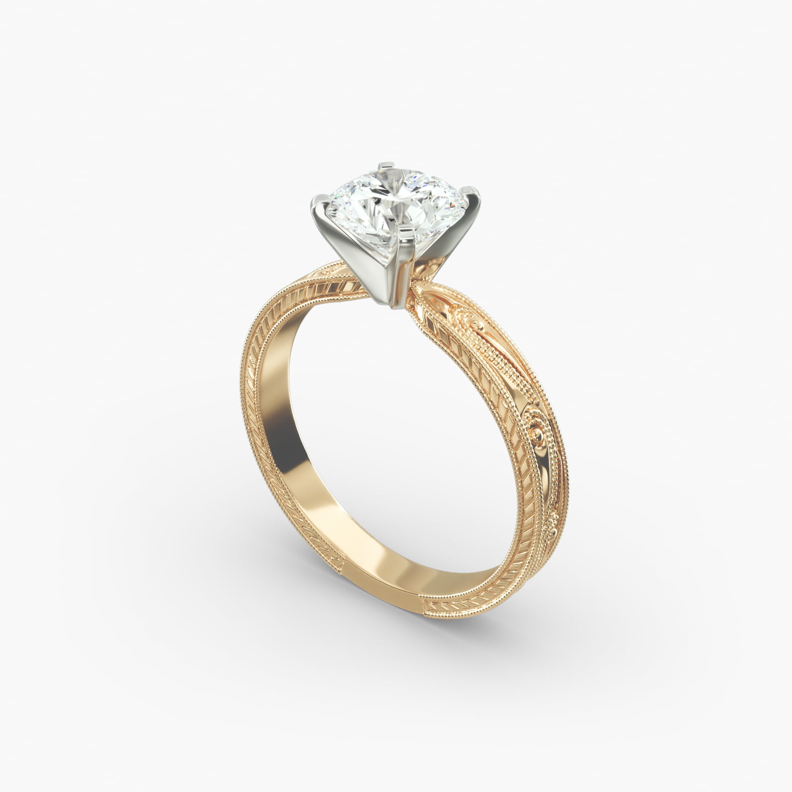 14K Yellow Gold Engraved Solitaire Engagement Ring-17488y14
