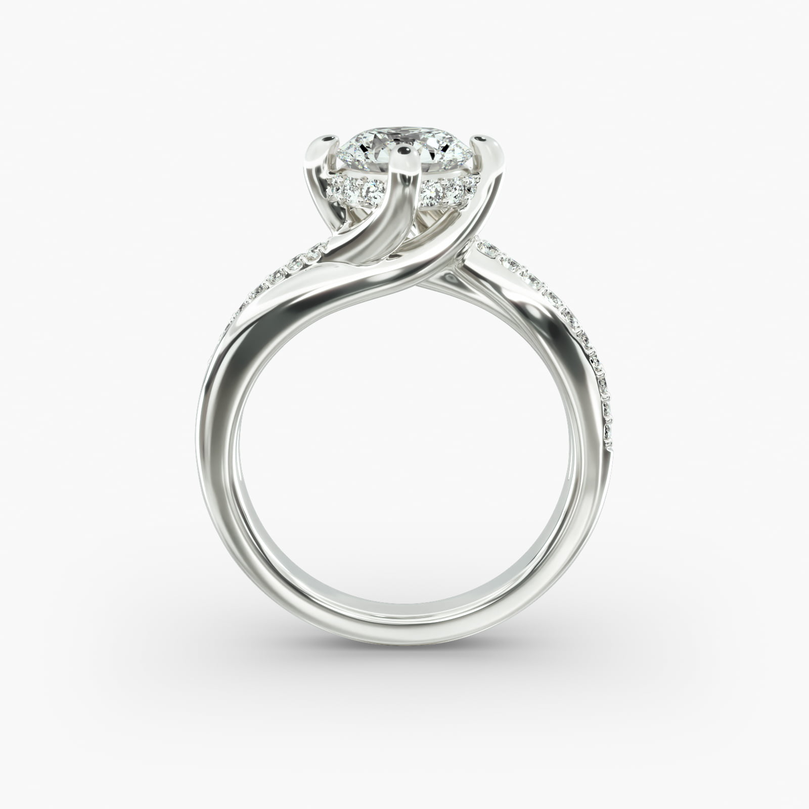Platinum Twisted Pavé Kite-Set Engagement Ring-17833p