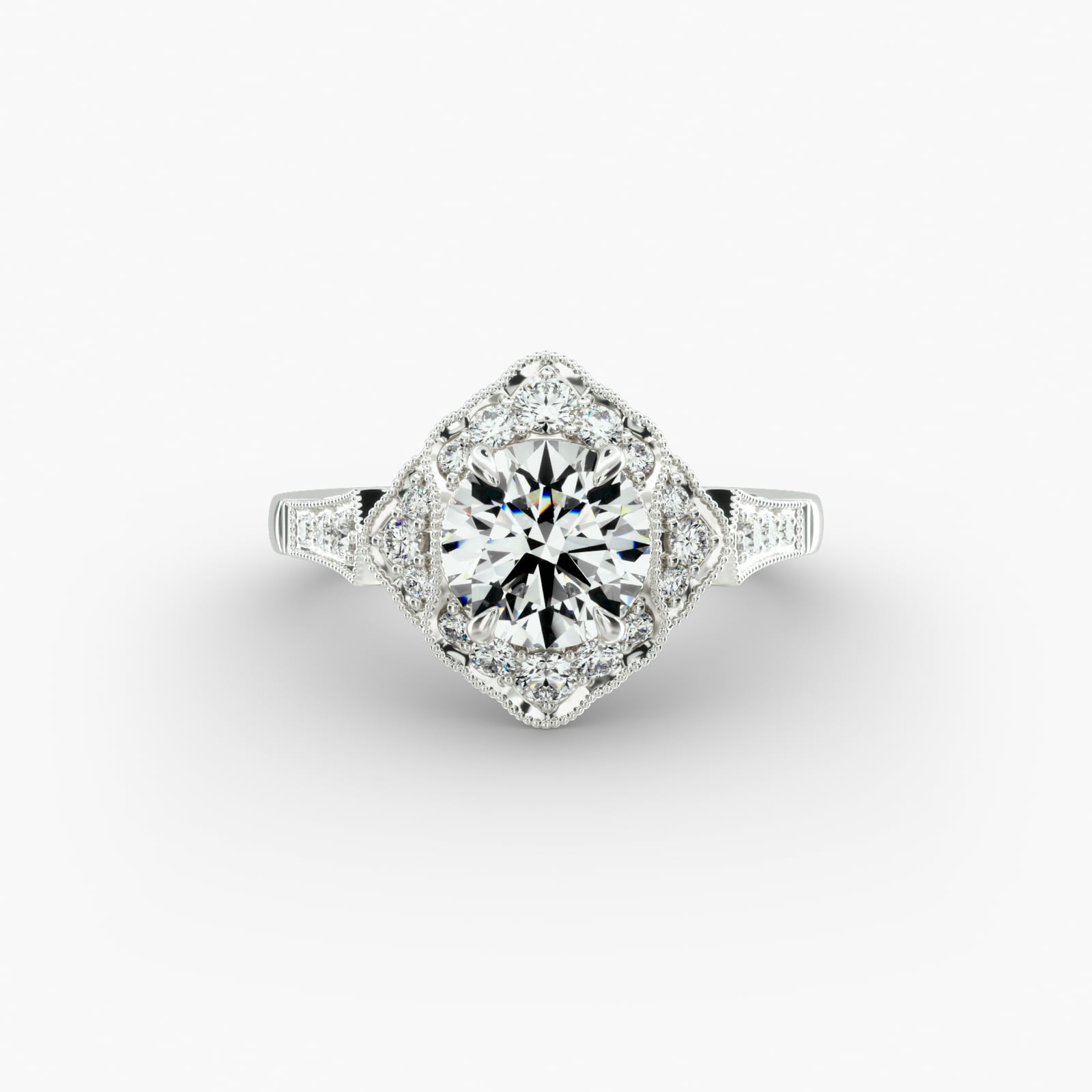 Platinum Regal Frame Diamond Engagement Ring-18030p