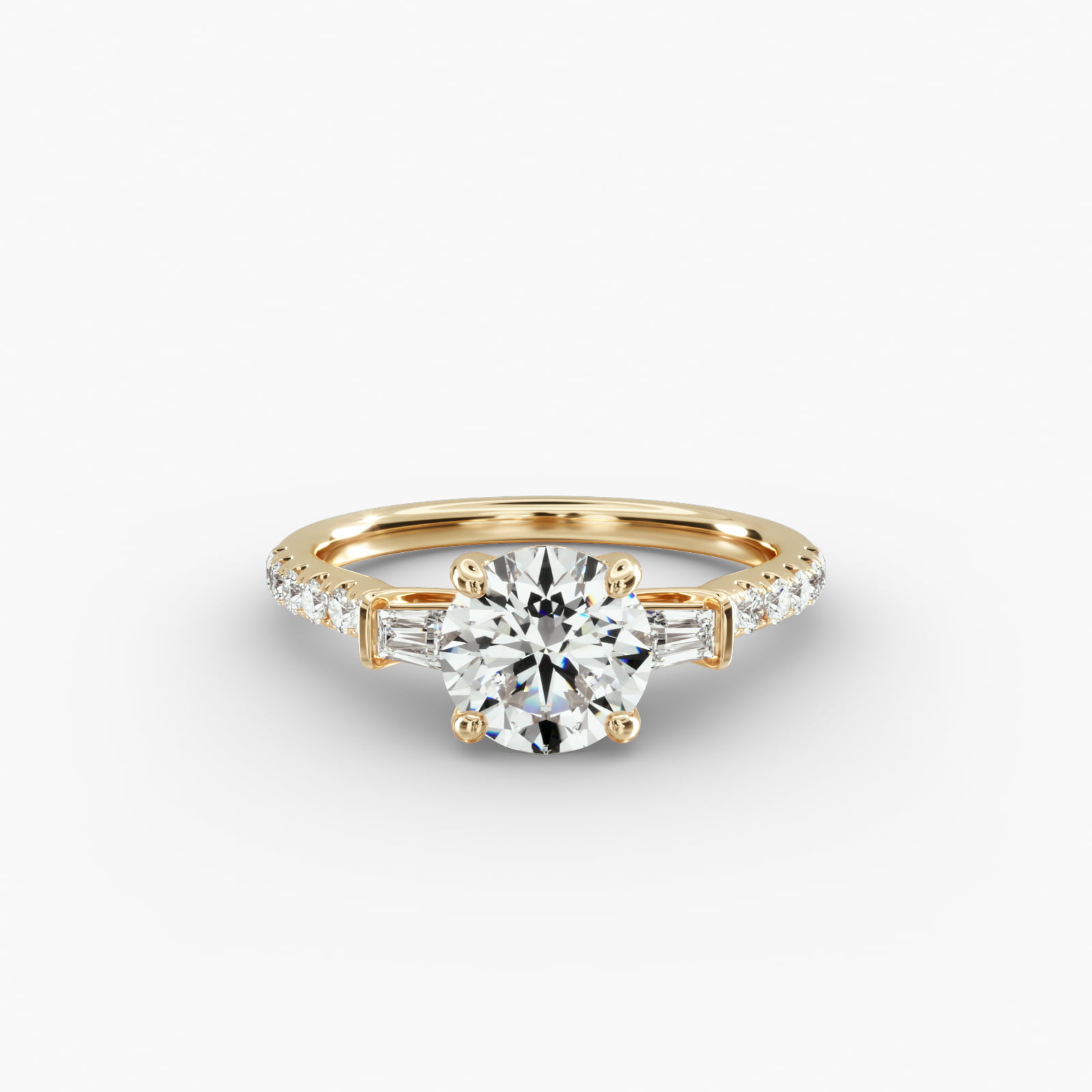 18K Yellow Gold Three Stone Fancy Shape Diamond Accents Engagement Ring ...
