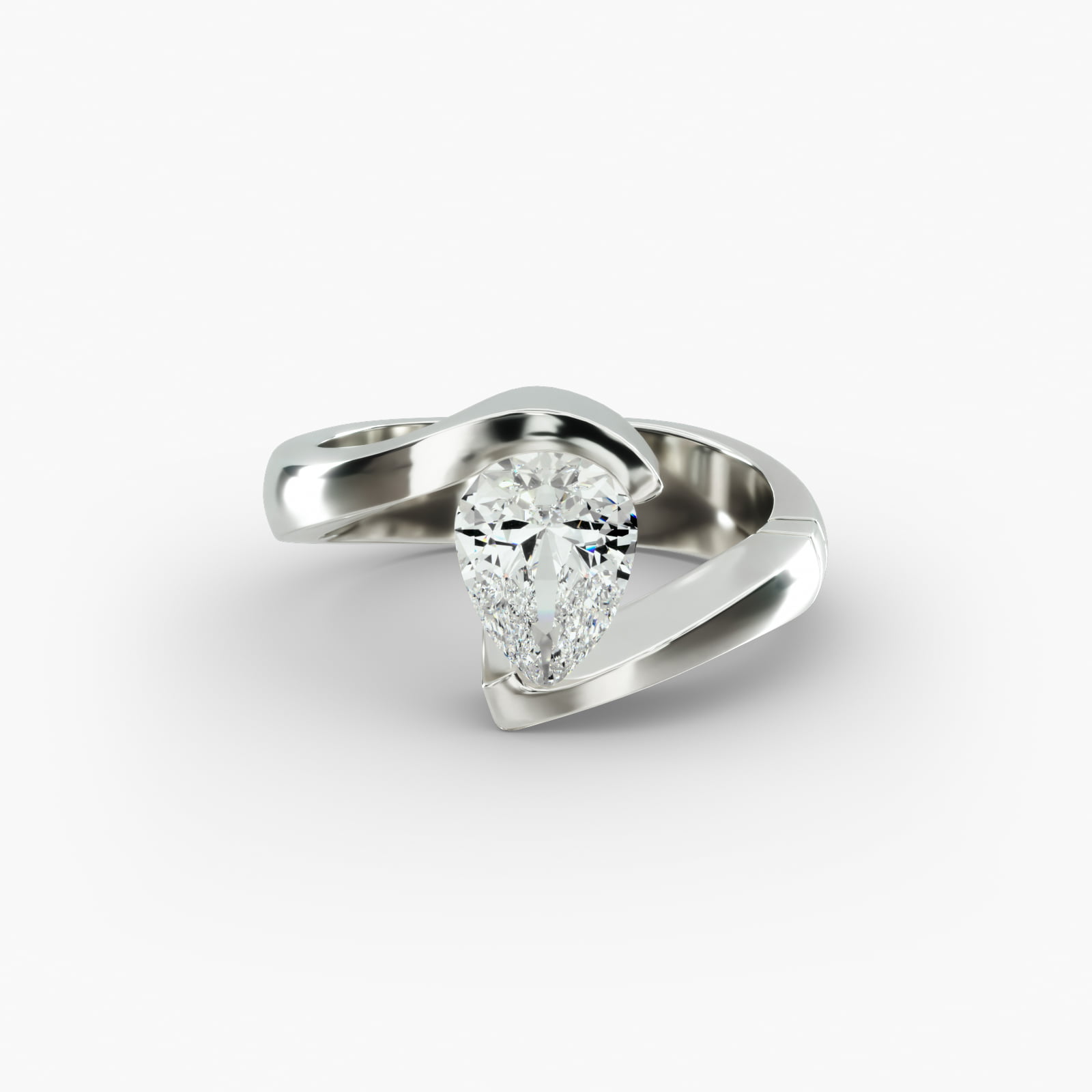 14K Two-Tone White and Yellow Gold Pear Shaped Swirl Tension Setting ...