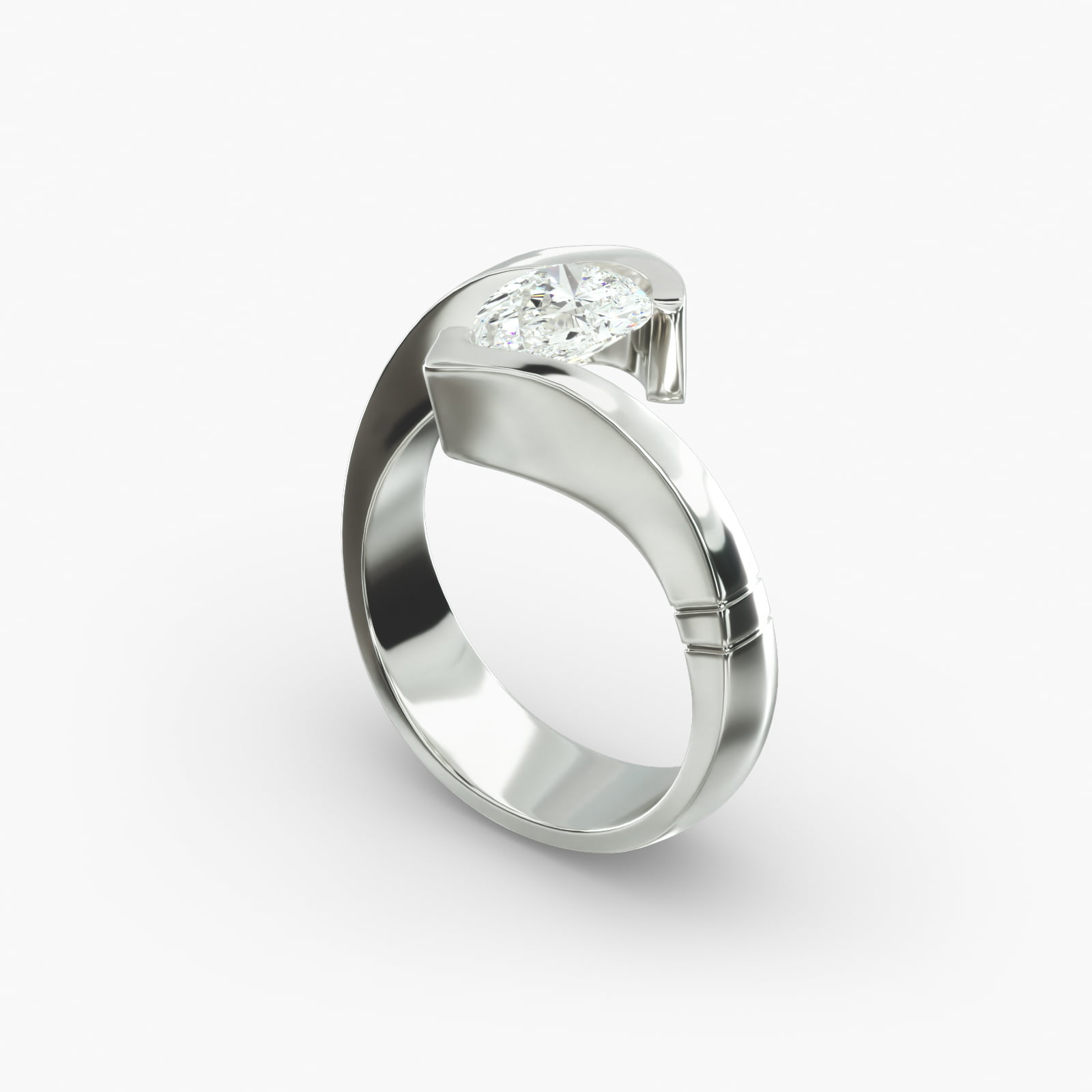 14K Two-Tone White and Yellow Gold Pear Shaped Swirl Tension Setting ...
