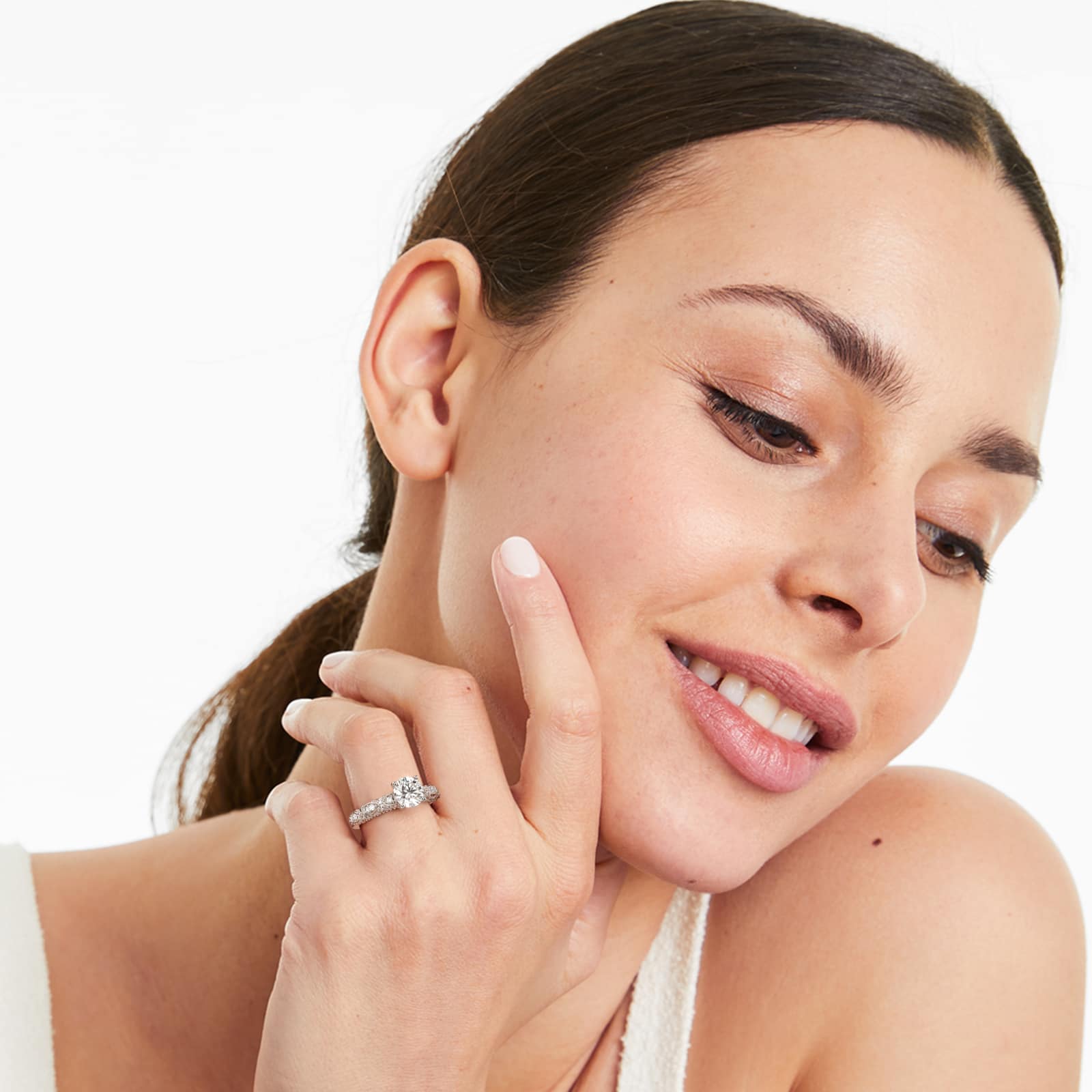 14K White Gold Beaded Open Span Diamond Engagement Ring-17033w14