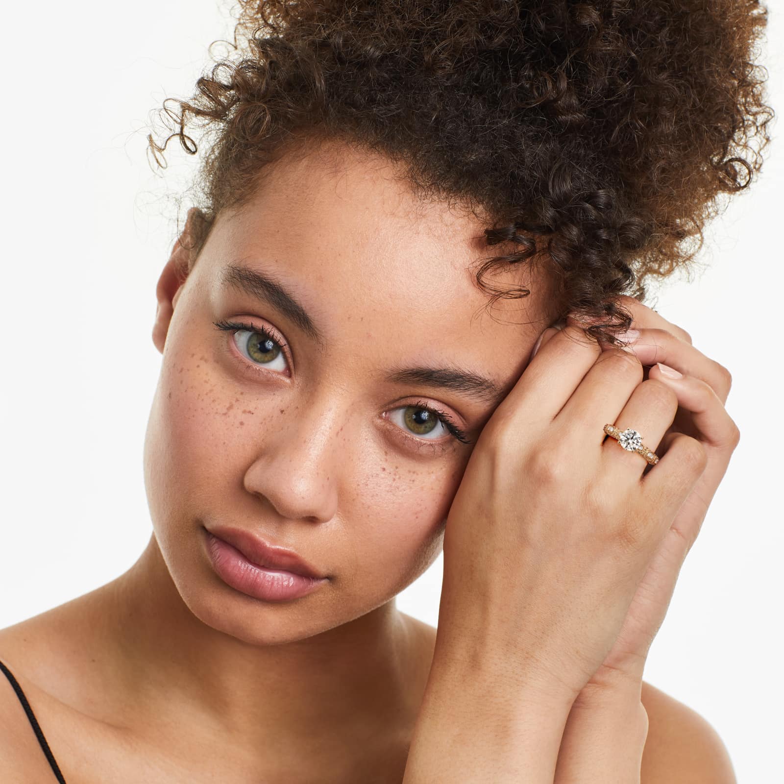 14K Yellow Gold Beaded Open Span Diamond Engagement Ring-17033y14