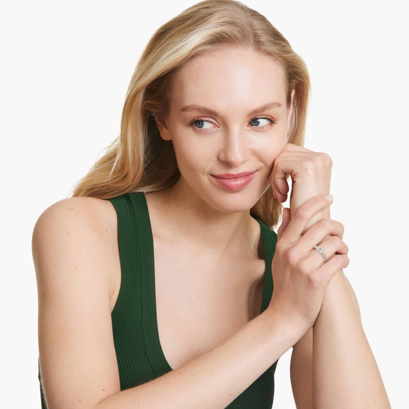 Platinum Scallop Style Diamond Engagement Ring-17090p