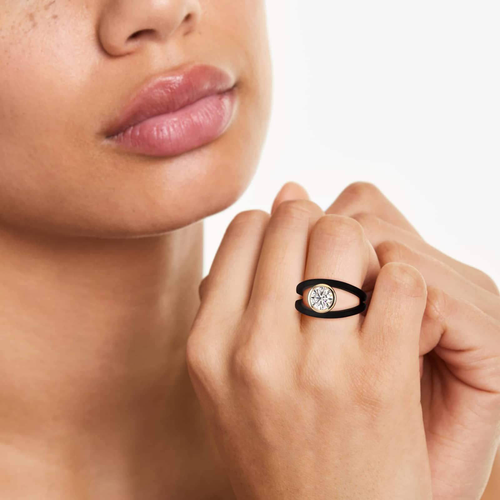 14K Black & Yellow Gold Bezel Set Open Space Noir Engagement Ring-18175y14