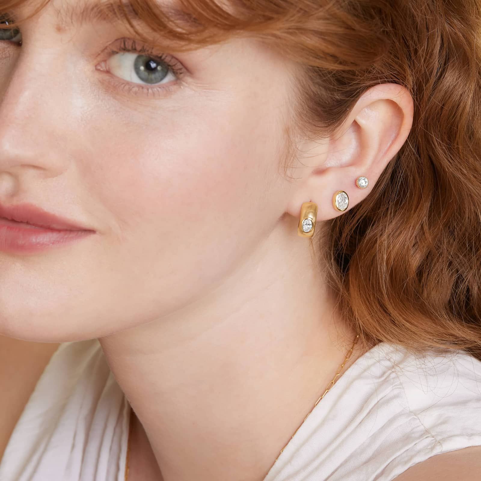 14K Yellow Gold Fancy Bezels Lab Grown Oval Diamond Stud Earrings-81851y14l