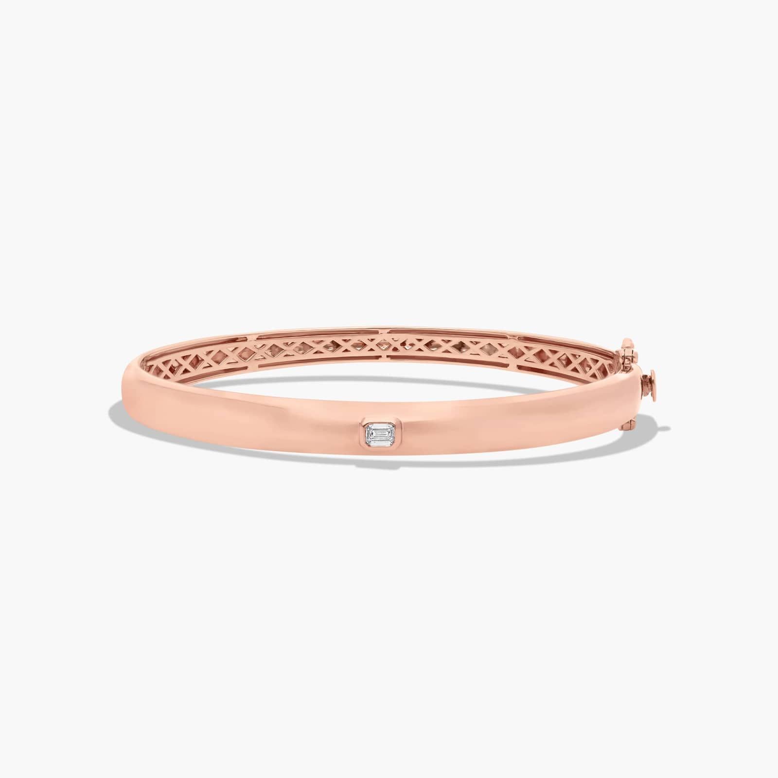 14K Rose Gold Fancy Bezels Lab Grown Emerald Diamond Bangle Bracelet ...