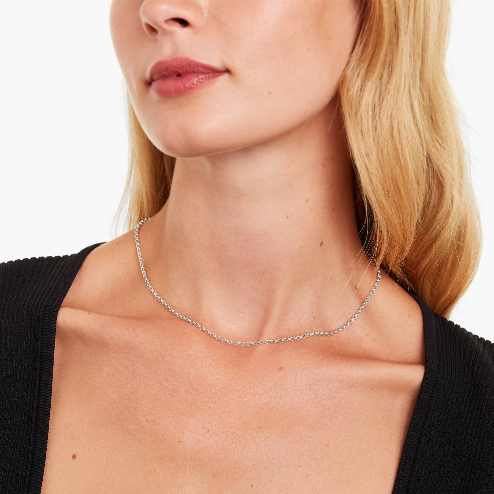 14K White Gold 2.5mm Hollow Rolo Chain Choker Necklace-95149w14