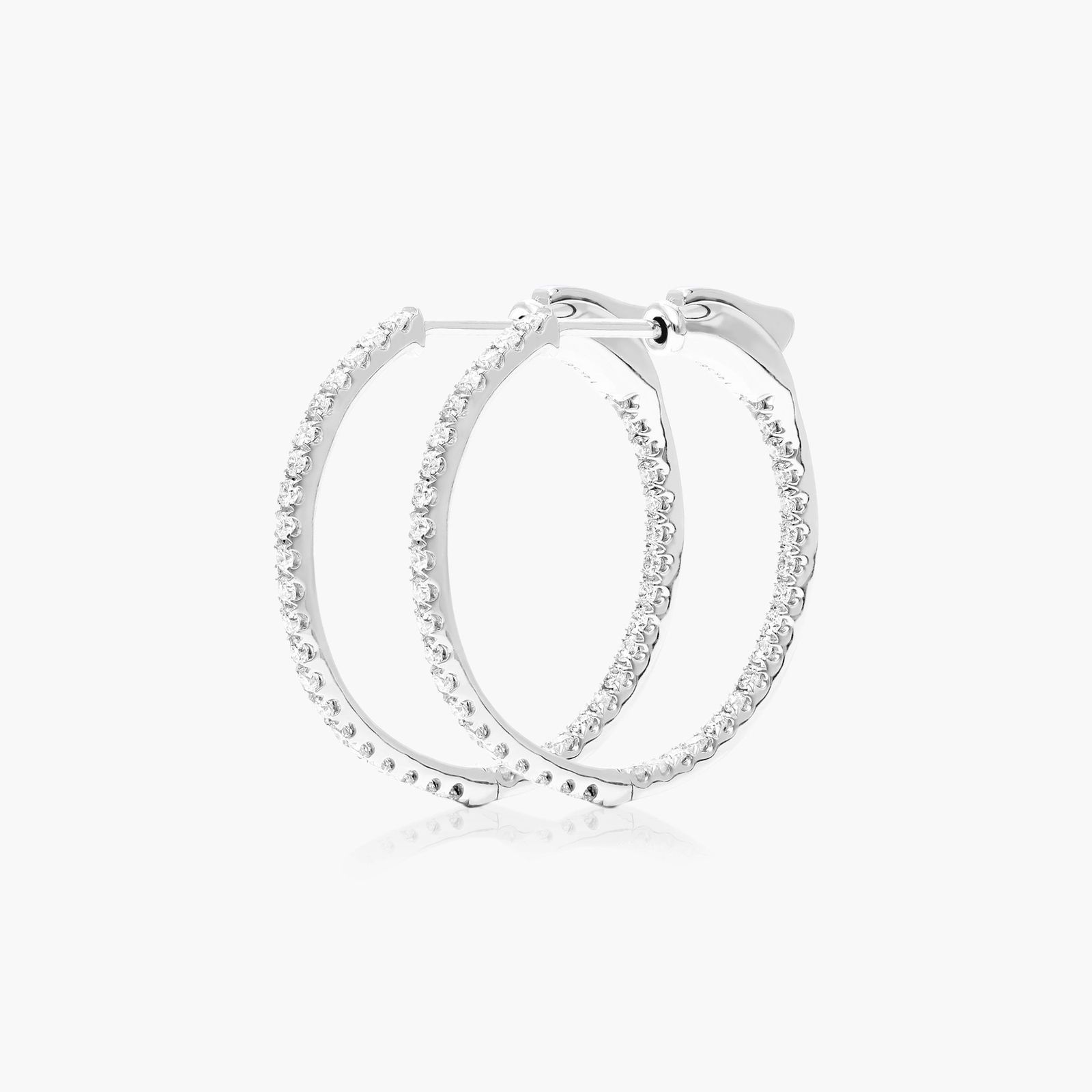 14K White Gold Inside Out Round Hoops, 3/4 Inch Diameter (0.50 ctw ...