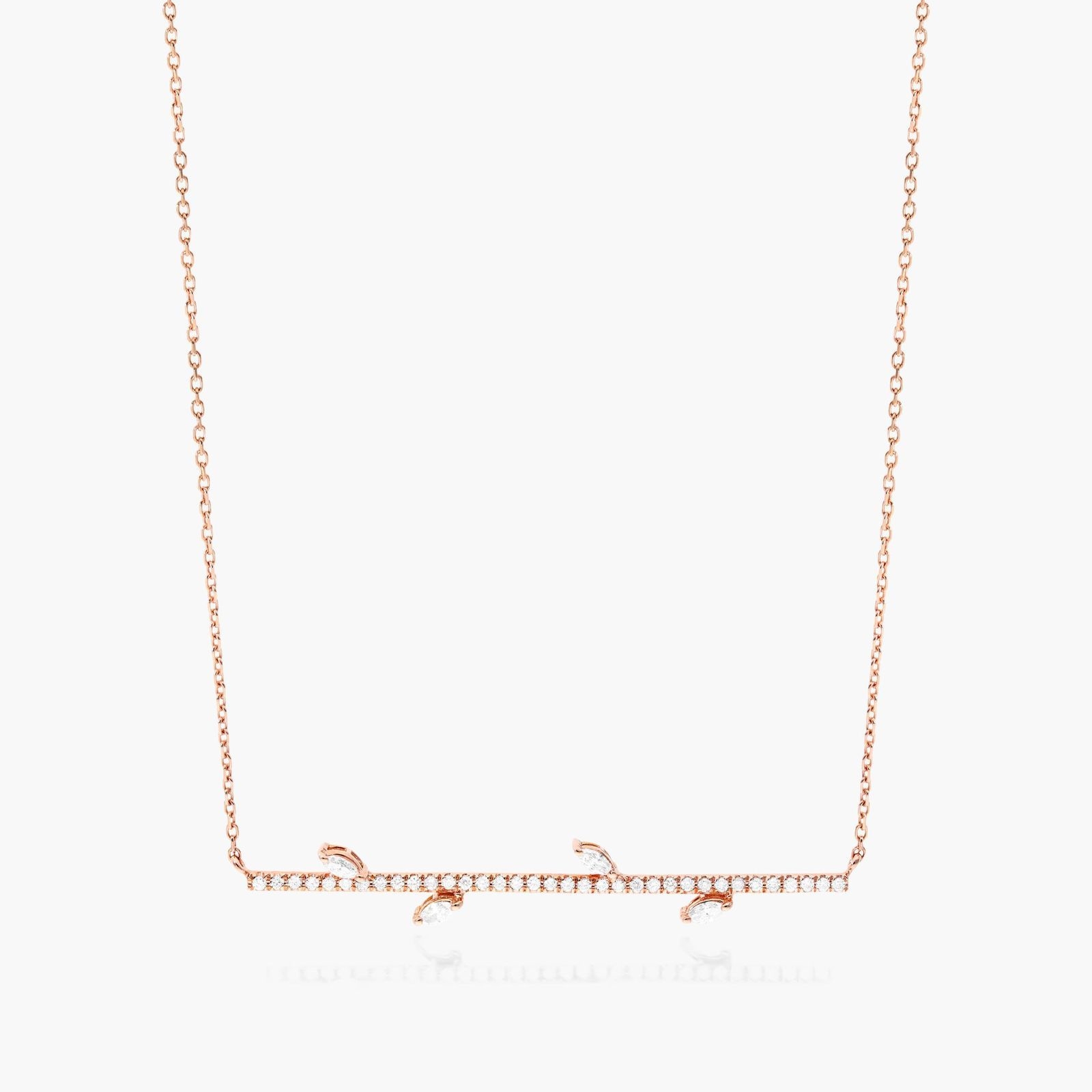 18K Rose Gold Leafy Stem Diamond Necklace-81234r