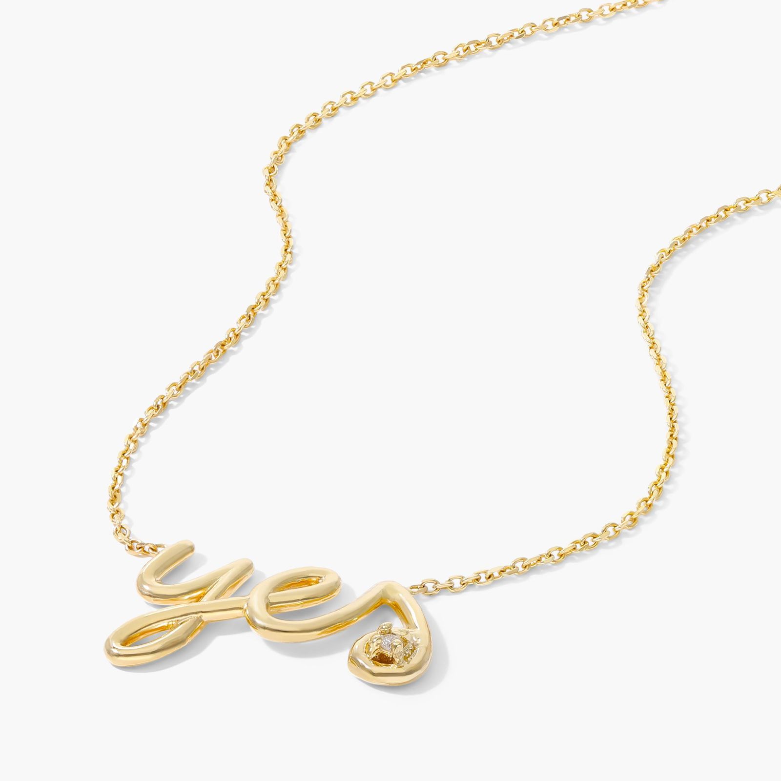 14K Yellow Gold Diamond Say "Yes" Necklace