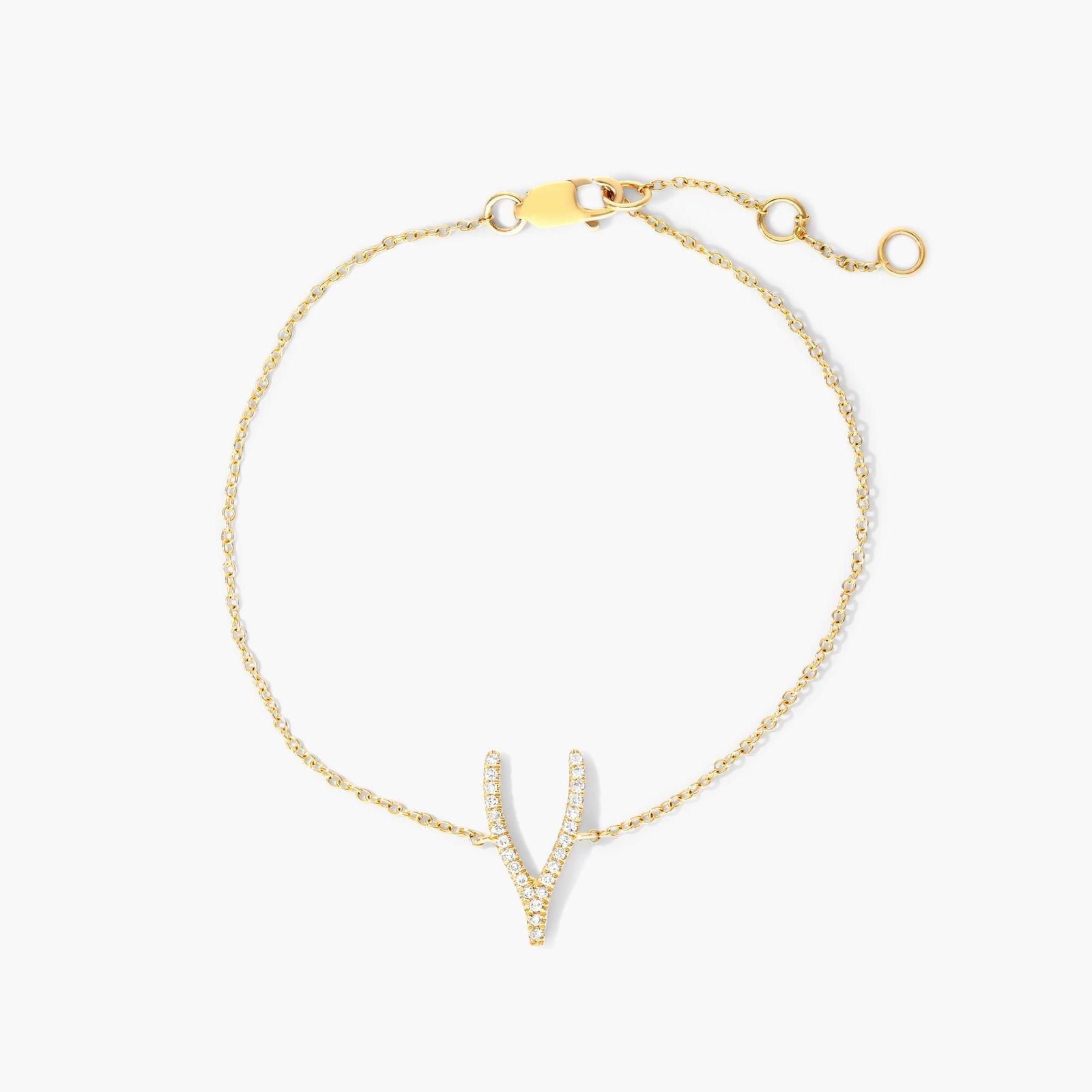 14K Yellow Gold Diamond Wishbone Chain Bracelet-81415y14