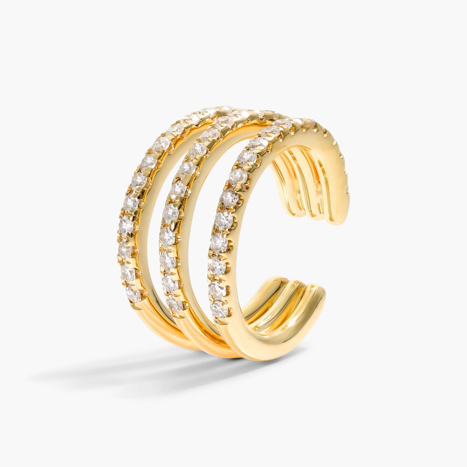 14K Yellow Gold Triple Diamond Ear Cuff-81423y14