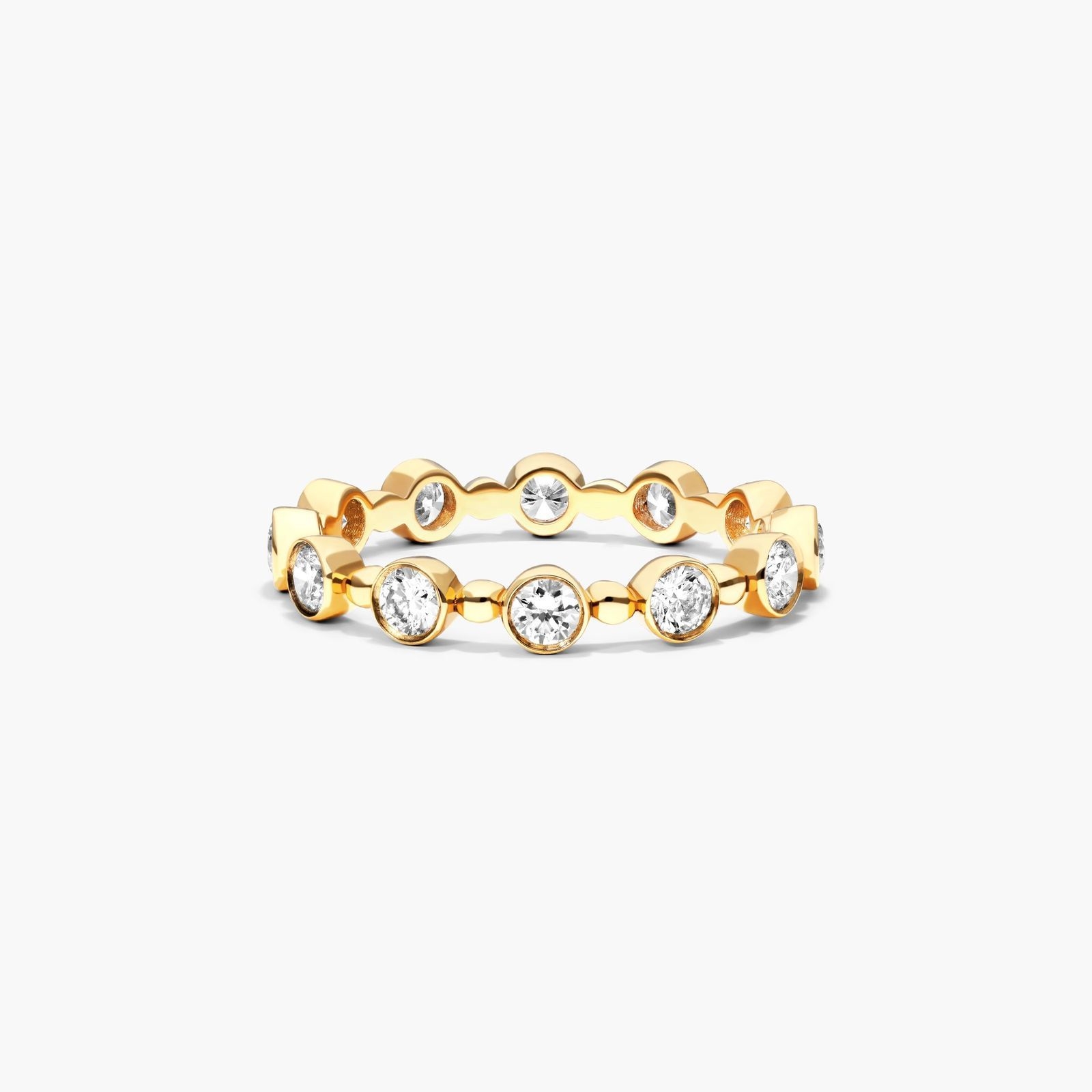 14K Yellow Gold Alternating Bead and Bezel Set Round Diamond Ring-81461y14
