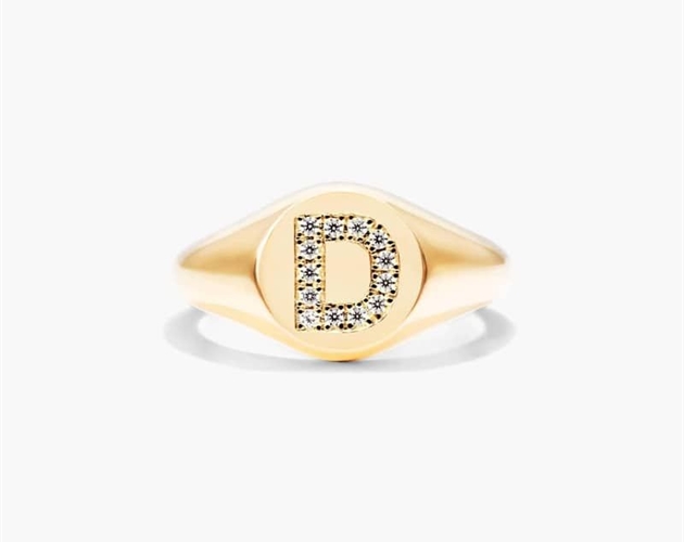 14K Yellow Gold Diamond D Initial Signet Ring-8148773y14