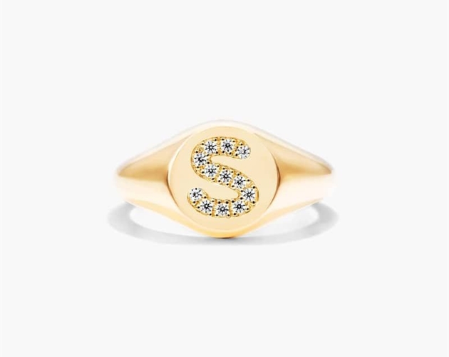 14K Yellow Gold Diamond S Initial Signet Ring-8148788y14