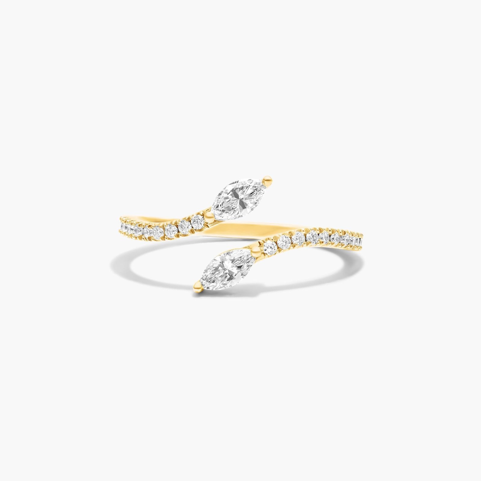 14K Yellow Gold Marquise Diamond Pavé Bypass Ring-81513y14