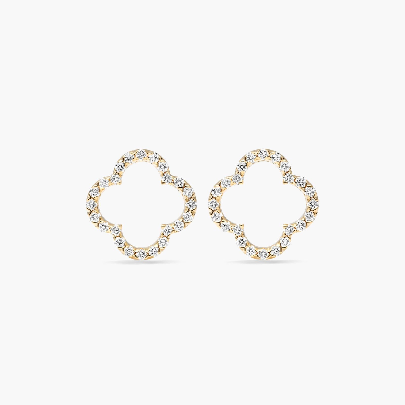 14K Yellow Gold Lab-Grown Diamond Open Clover Stud Earrings-81634y14l