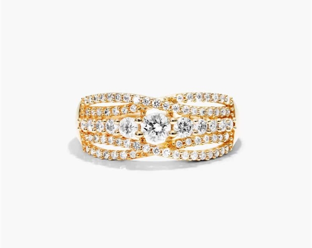 14K Yellow Gold Multi-Row Diamond Ring-81666y14