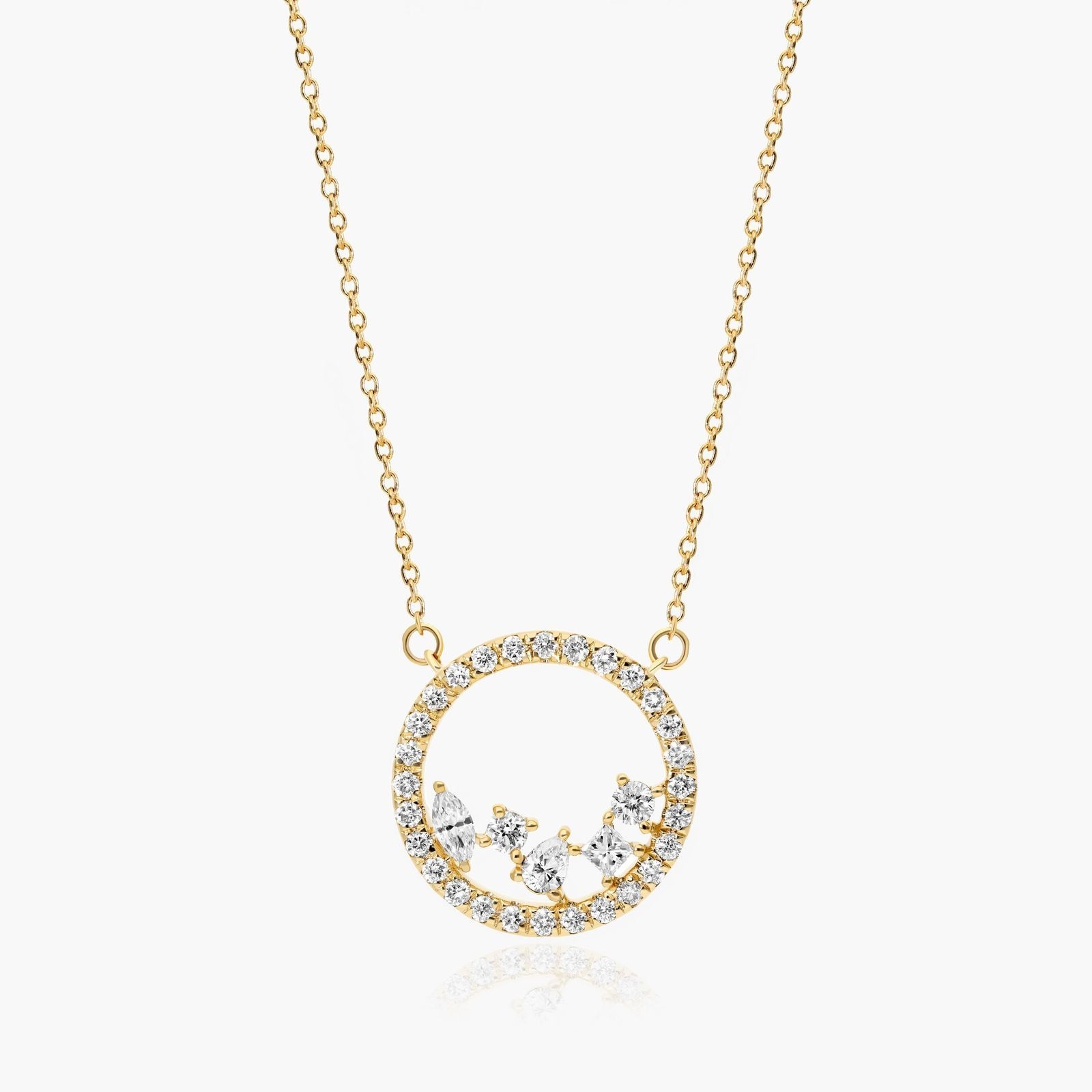 14K Yellow Gold Diamond Scatter Round Necklace-81668y14