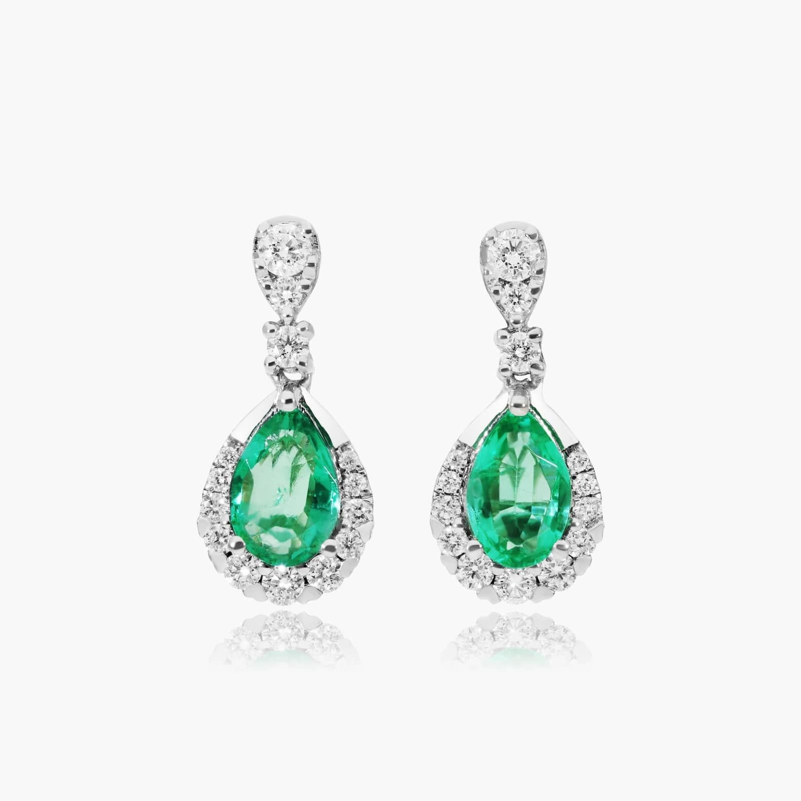 14K White Gold Regal Drop Emerald Earrings-8346405w14