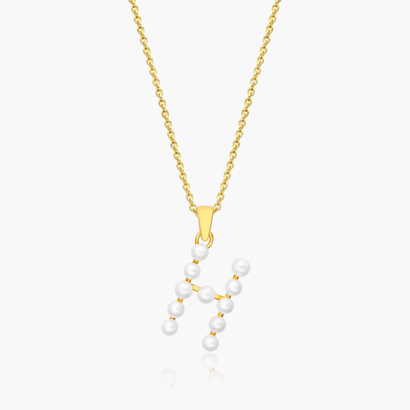 14K Yellow Gold Initial H Pearl Necklace-8520477y14
