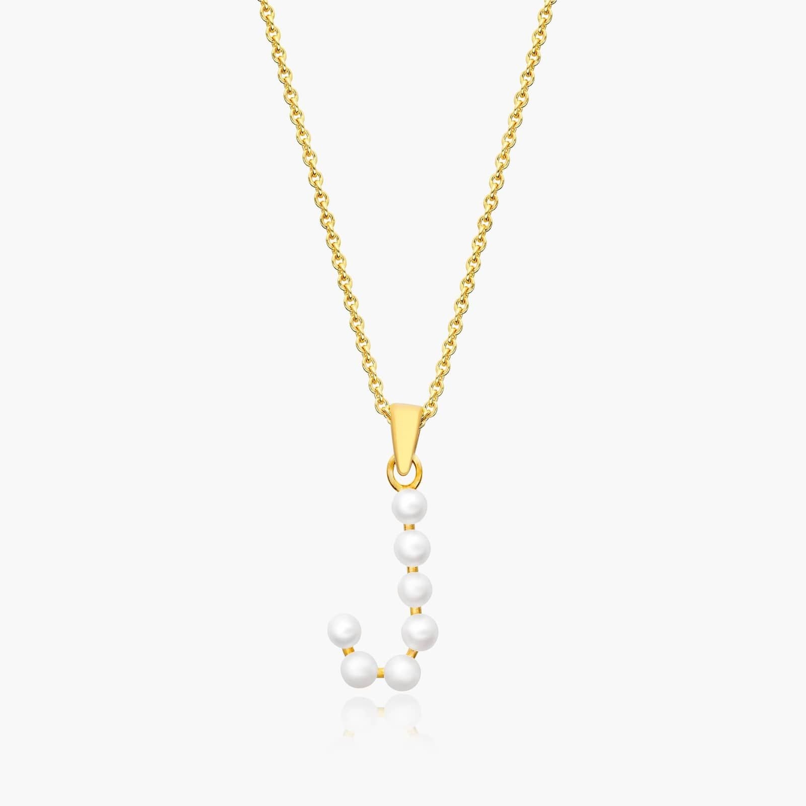 14K Yellow Gold Initial J Pearl Necklace-8520479y14