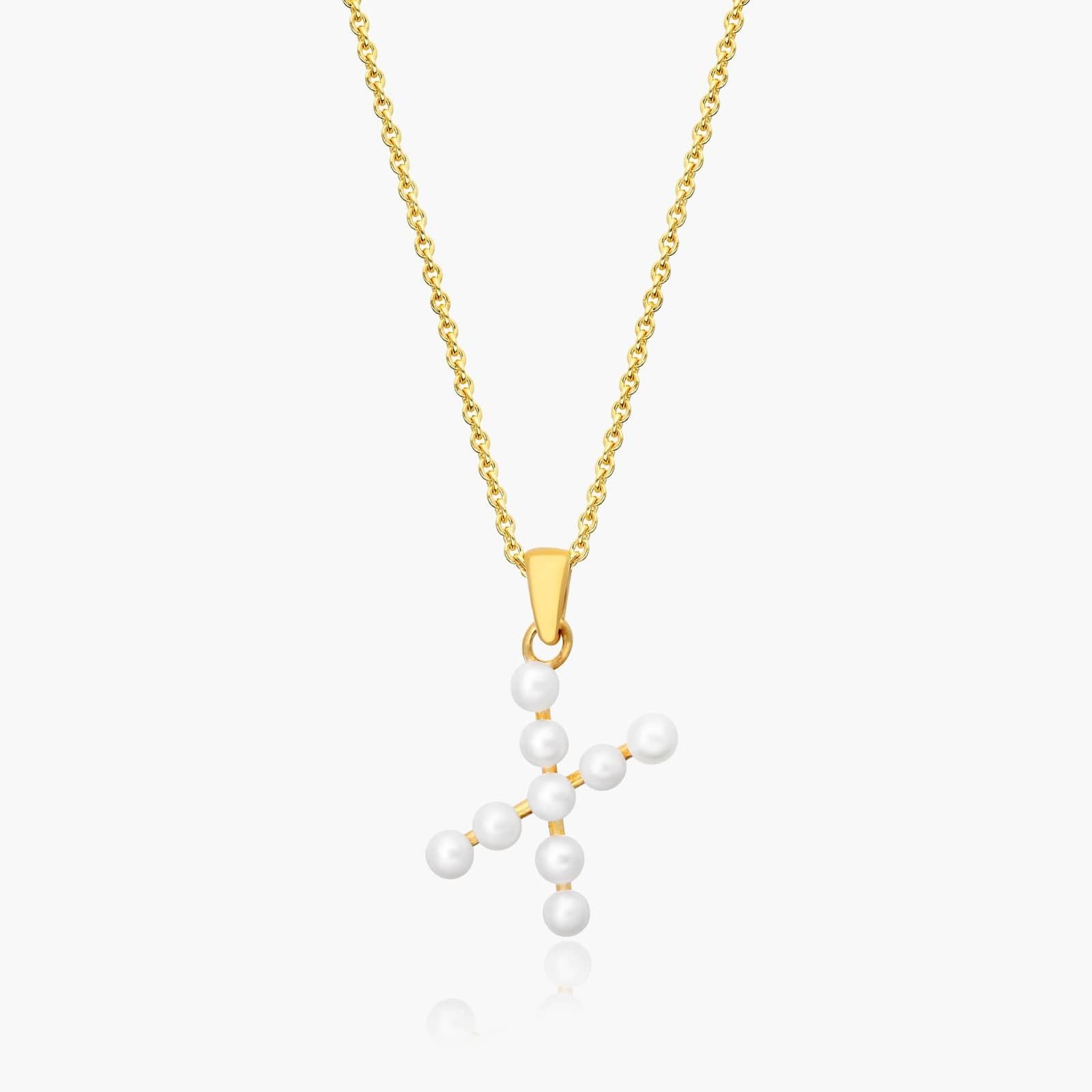 14K Yellow Gold Initial X Pearl Necklace-8520493y14