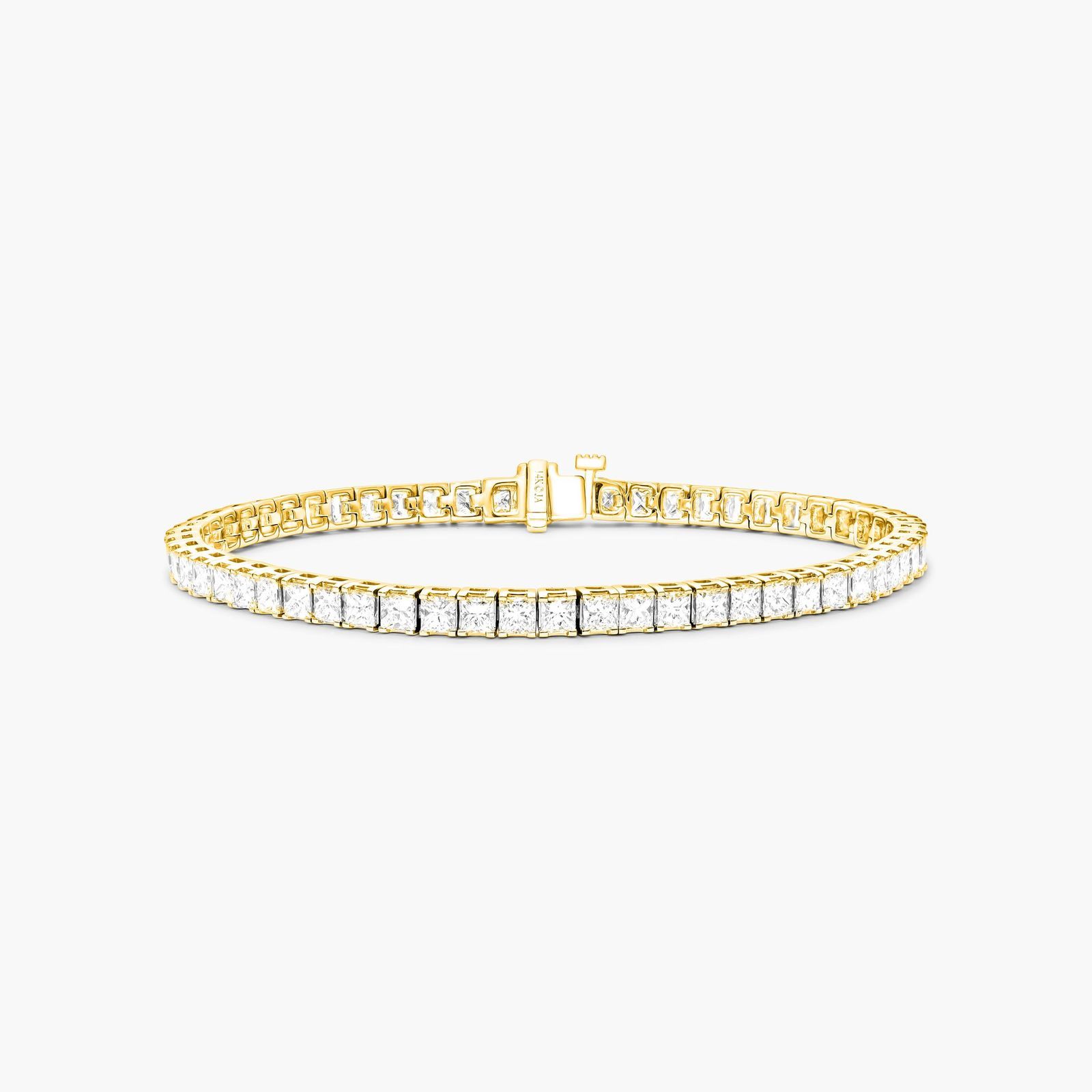 14k Yellow Gold Princess Cut Lab Grown Diamond Tennis Bracelet 10 00
