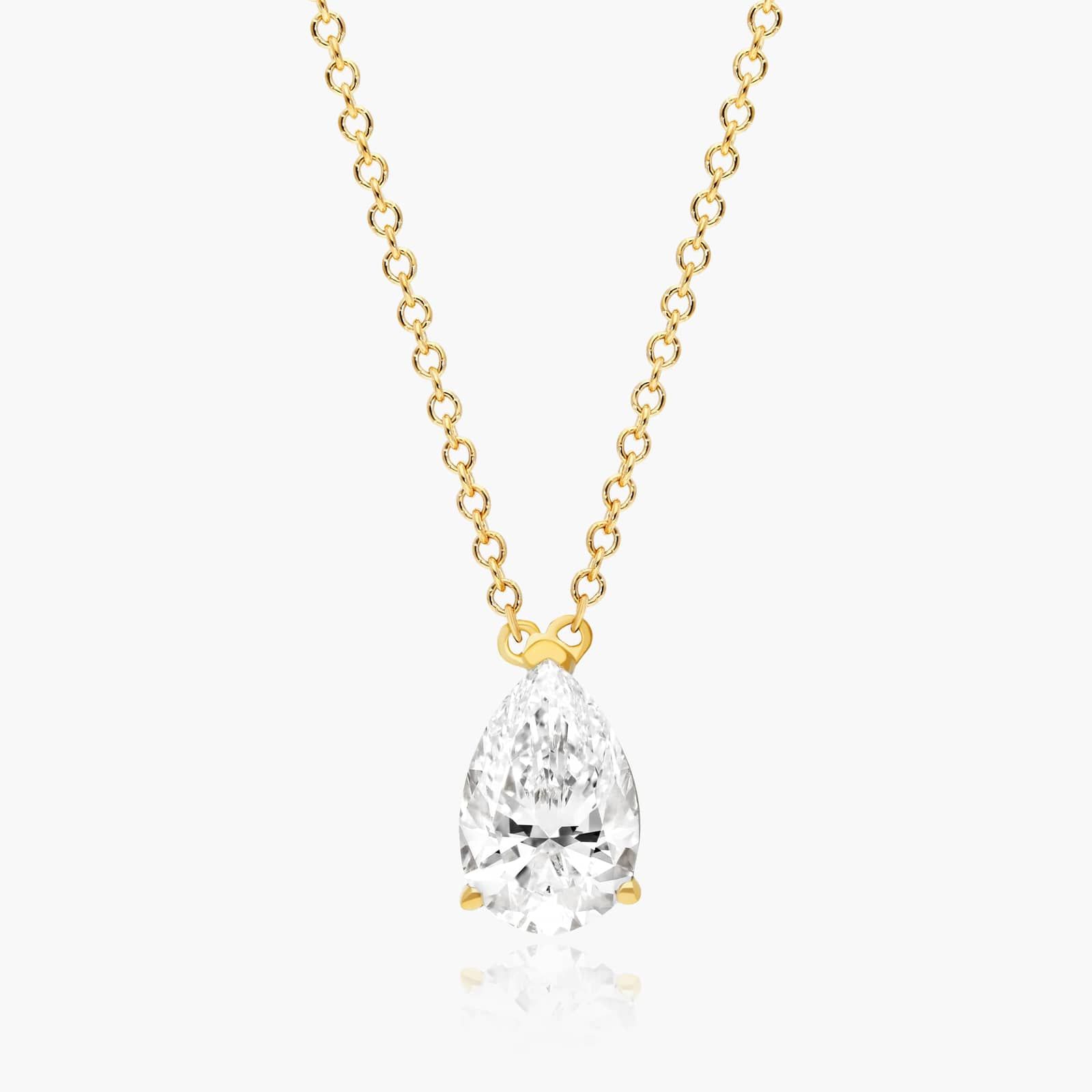 14K Yellow Gold Point Up Pear Shape Diamond Solitaire Pendant (0.25 CTW ...