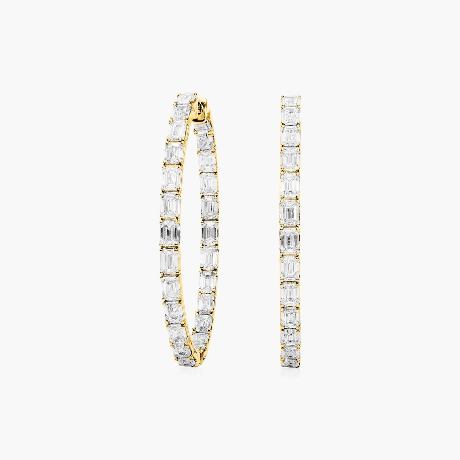 14K Yellow Gold Inside Out Emerald Cut Lab-Grown Diamond Hoop Earrings ...