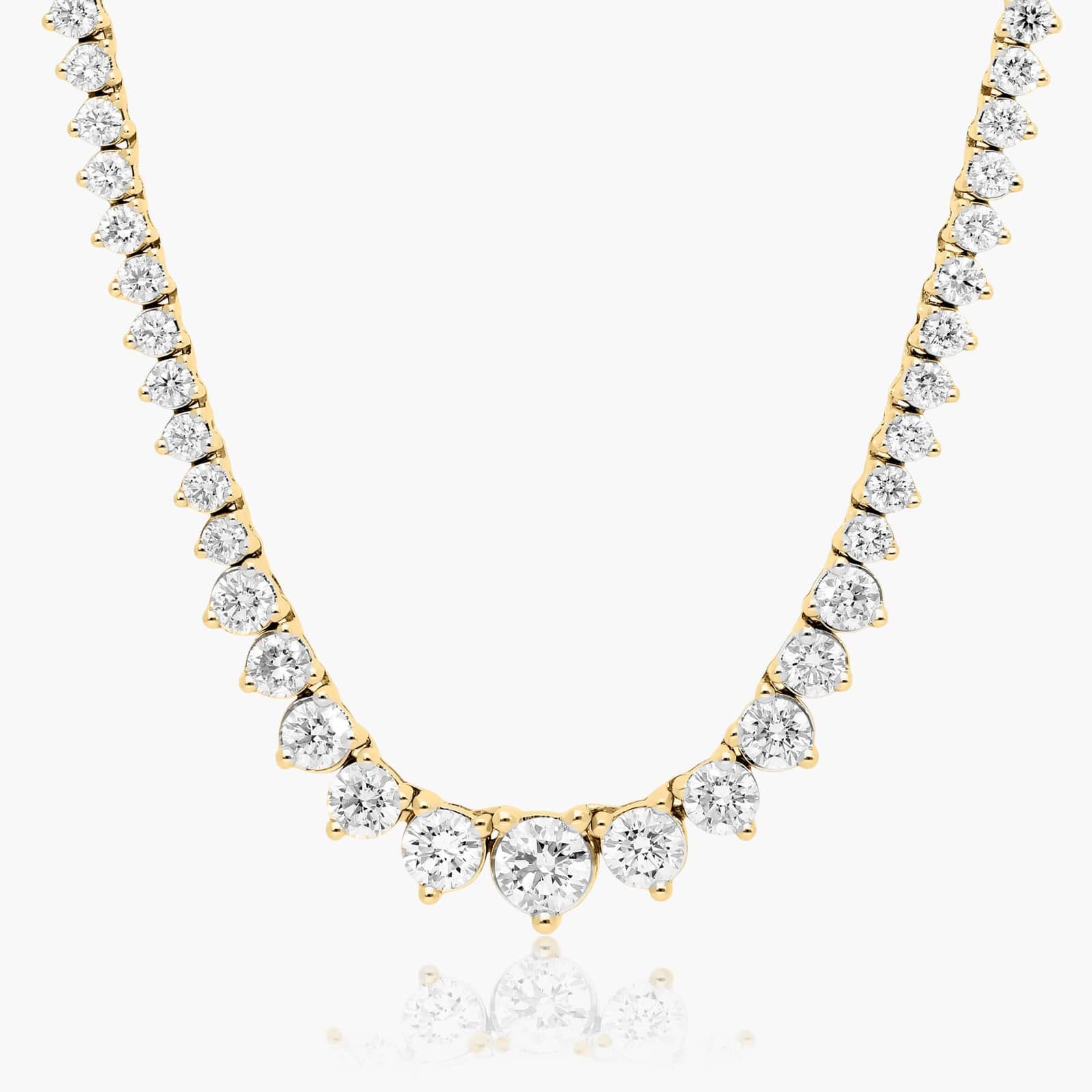 14K Yellow Gold Riviera Three Prong Graduating Diamond Tennis Necklace ...
